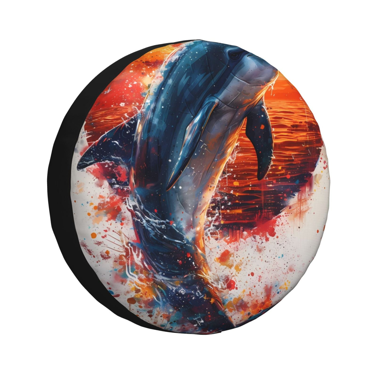 KLL Sunset Ocean Watercolor Dolphin Pattern 14-17 inch Spare Tire Cover ...