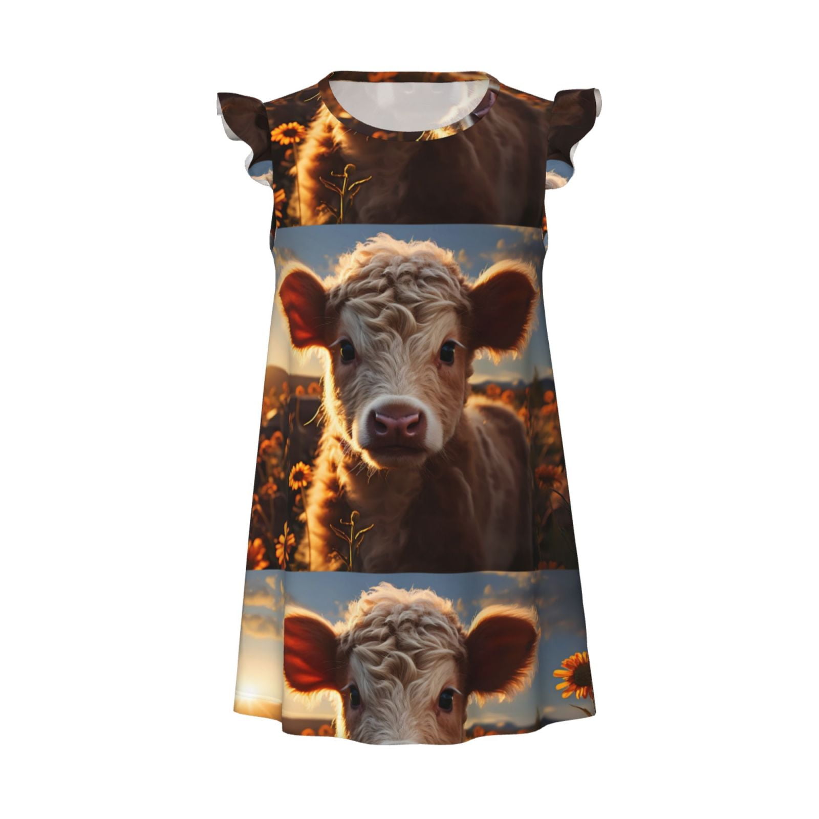 KLL Sunset Sunflower Small Cow Print Girls Nightgowns Pajamas for Girl ...