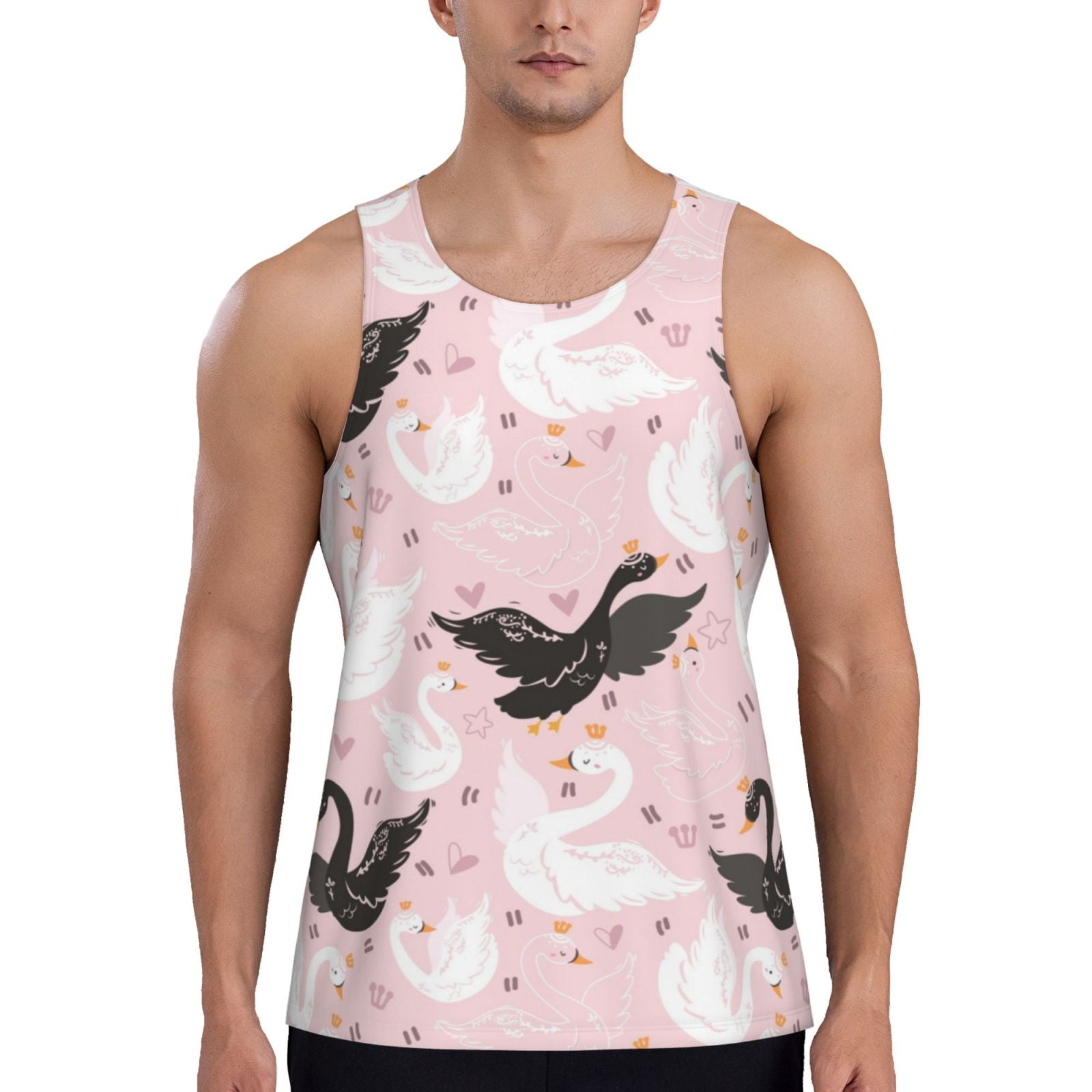 KLL Swan And Flowers2 Print Men's Muscle Gym Workout Stringer Tank Tops ...
