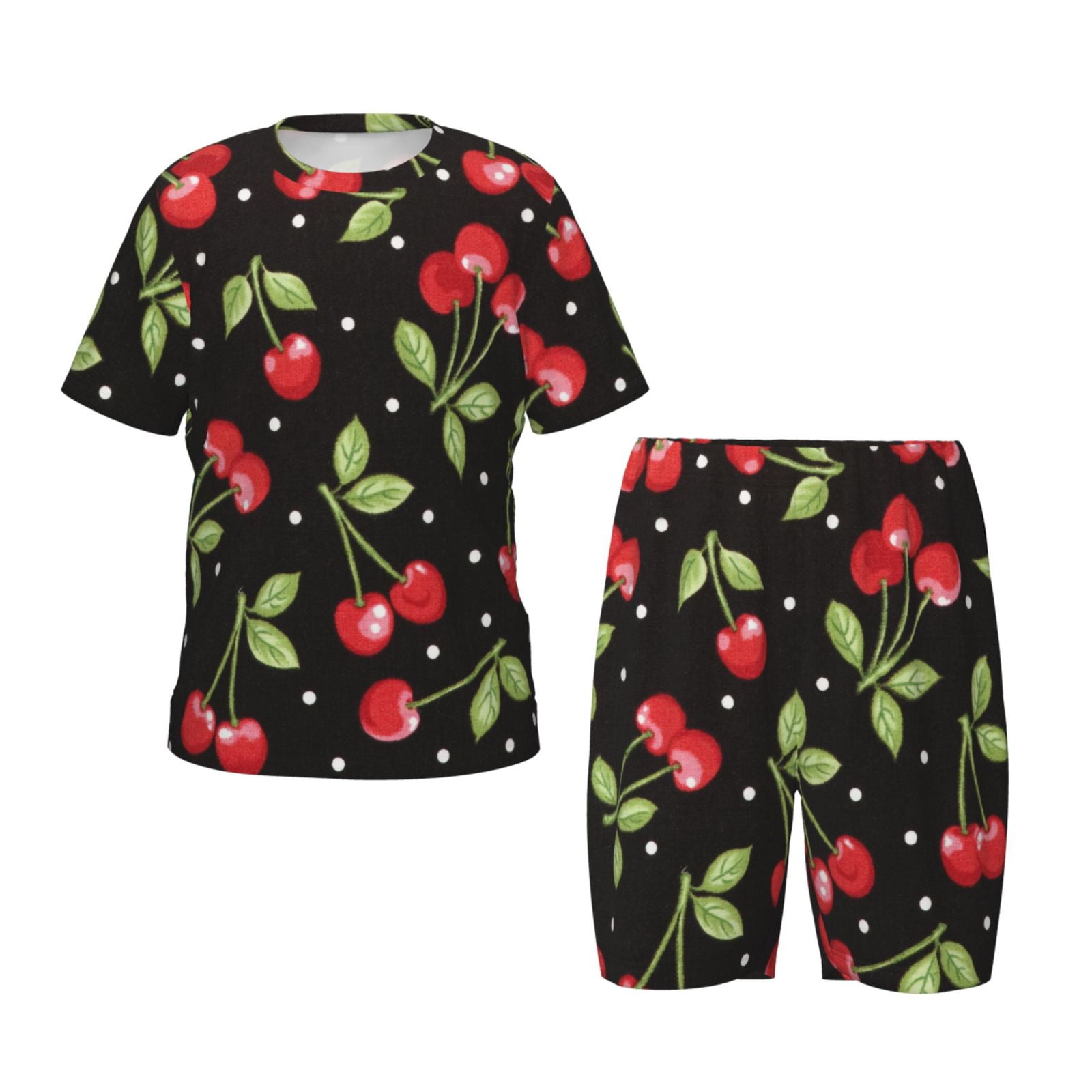 KLL Sweet Red Cherry Print Kids' Short-Sleeved Pajama Set,Soft Pajama Sleepwear Sets Pjs Outfits ...