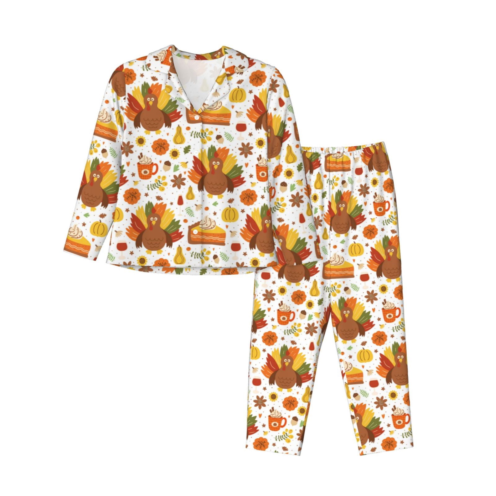 KLL Thanksgiving With Turkey Print Women's Long Sleeve Pajamas with ...