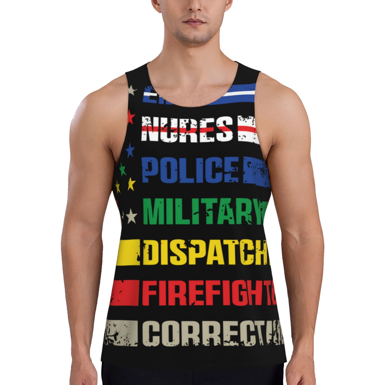 KLL Thin Green Line With USA Flag Print Men's Muscle Gym Workout ...