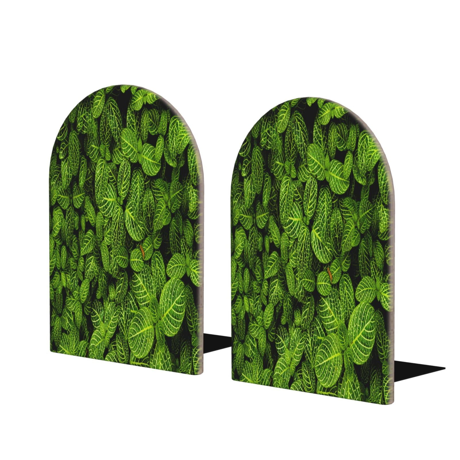 KLL Tiny Green Fern Leaves Print Wood Book Ends for Shelves,1 Pair Wood ...