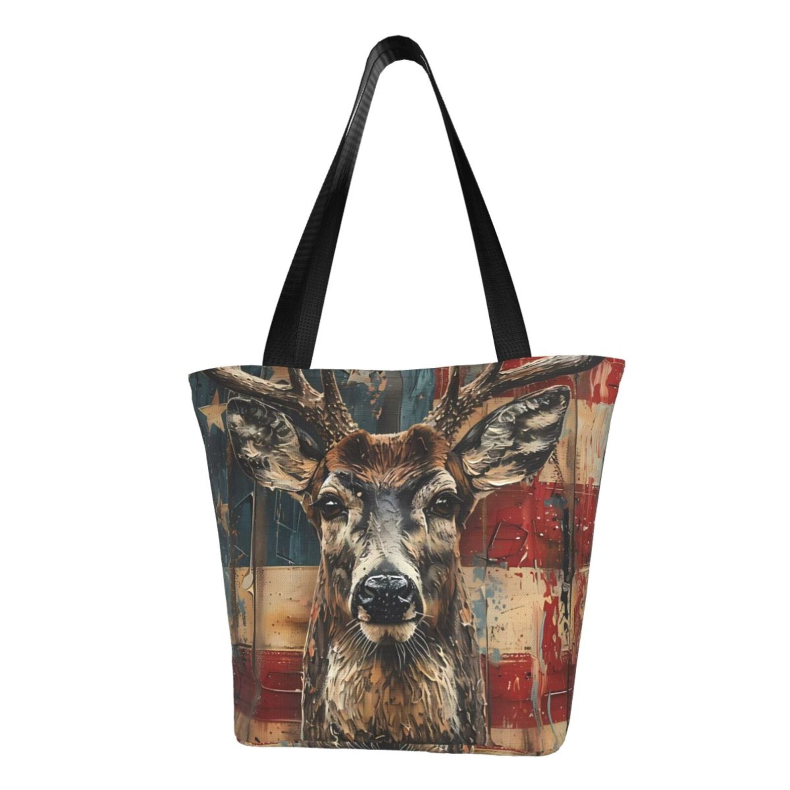 KLL Tote Bag for Women American Flag Deer Art Print Shopping Grocery ...