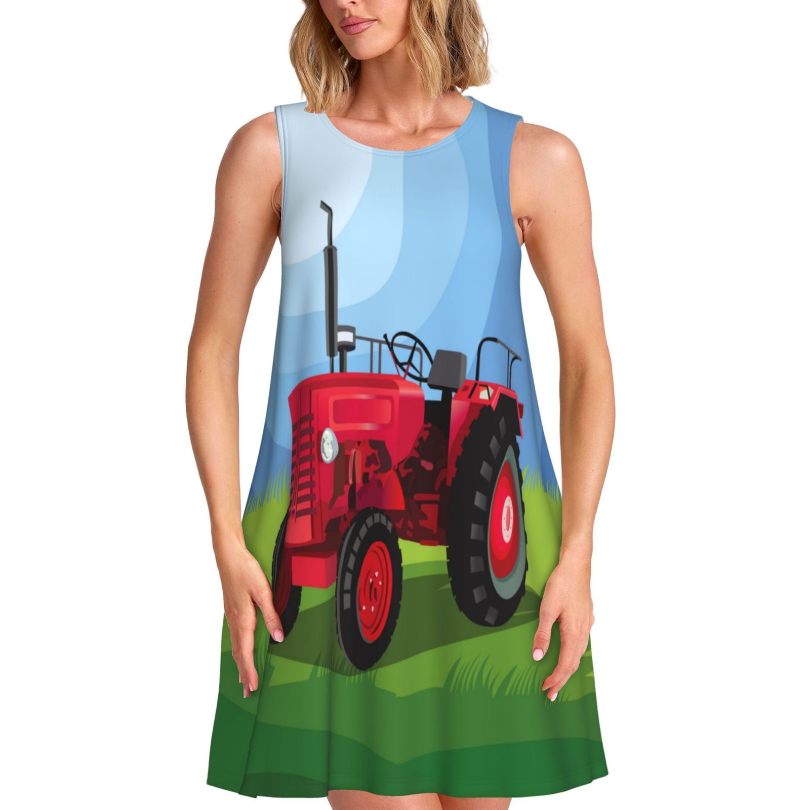 KLL Tractor on farming land Pattern Womens Summer Dresses 2025,Loose ...