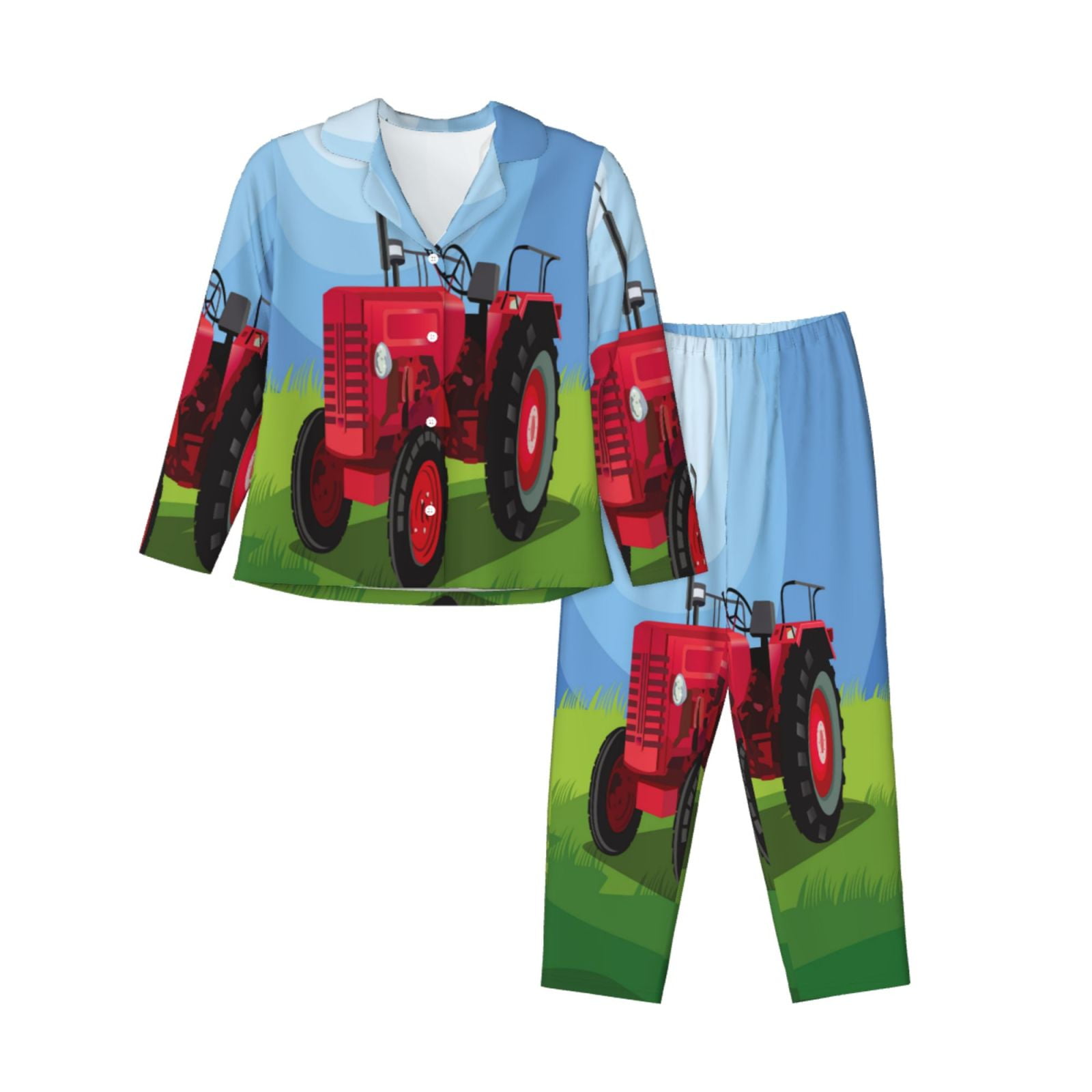 KLL Tractor on farming land Print Women's Long Sleeve Pajamas with ...