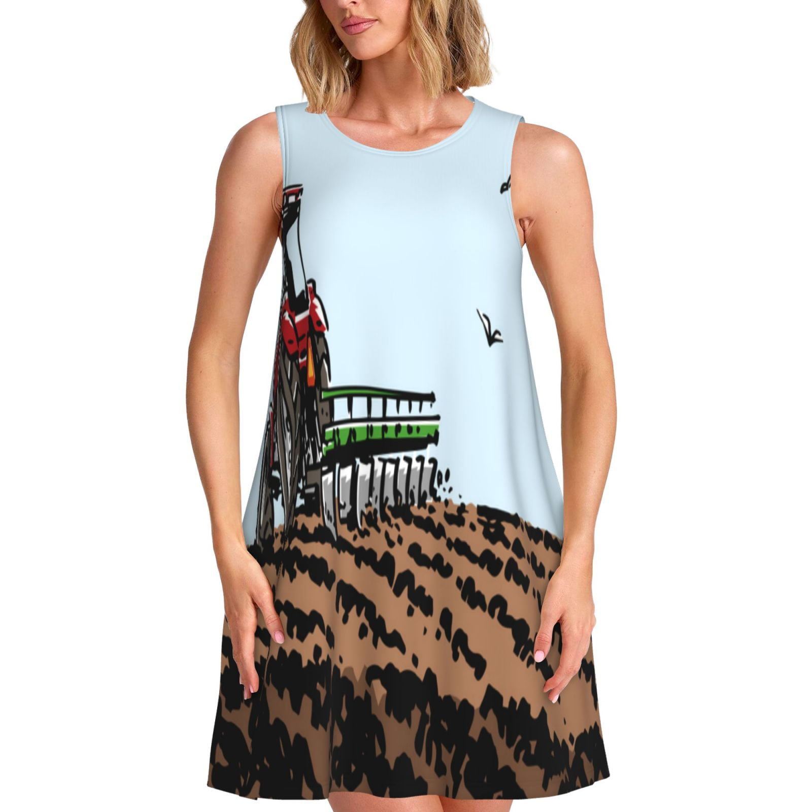 KLL Tractor plowing a field Pattern Womens Summer Dresses 2025,Loose ...