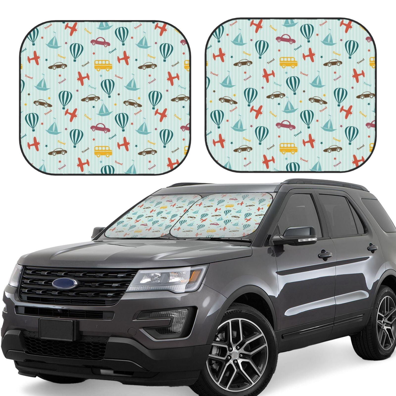 KLL Transport Travel Windshield Sun Shade 2-Piece Foldable Car Front ...