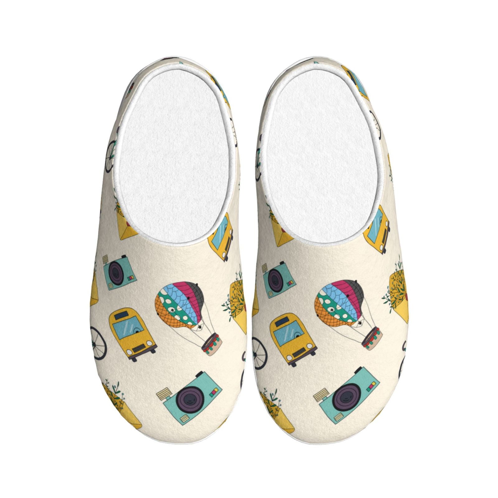 KLL Travel Elements Pattern Adult Unisex Cozy Slippers,Fuzzy Slip-on Slippers TPR Sole Slippers ...