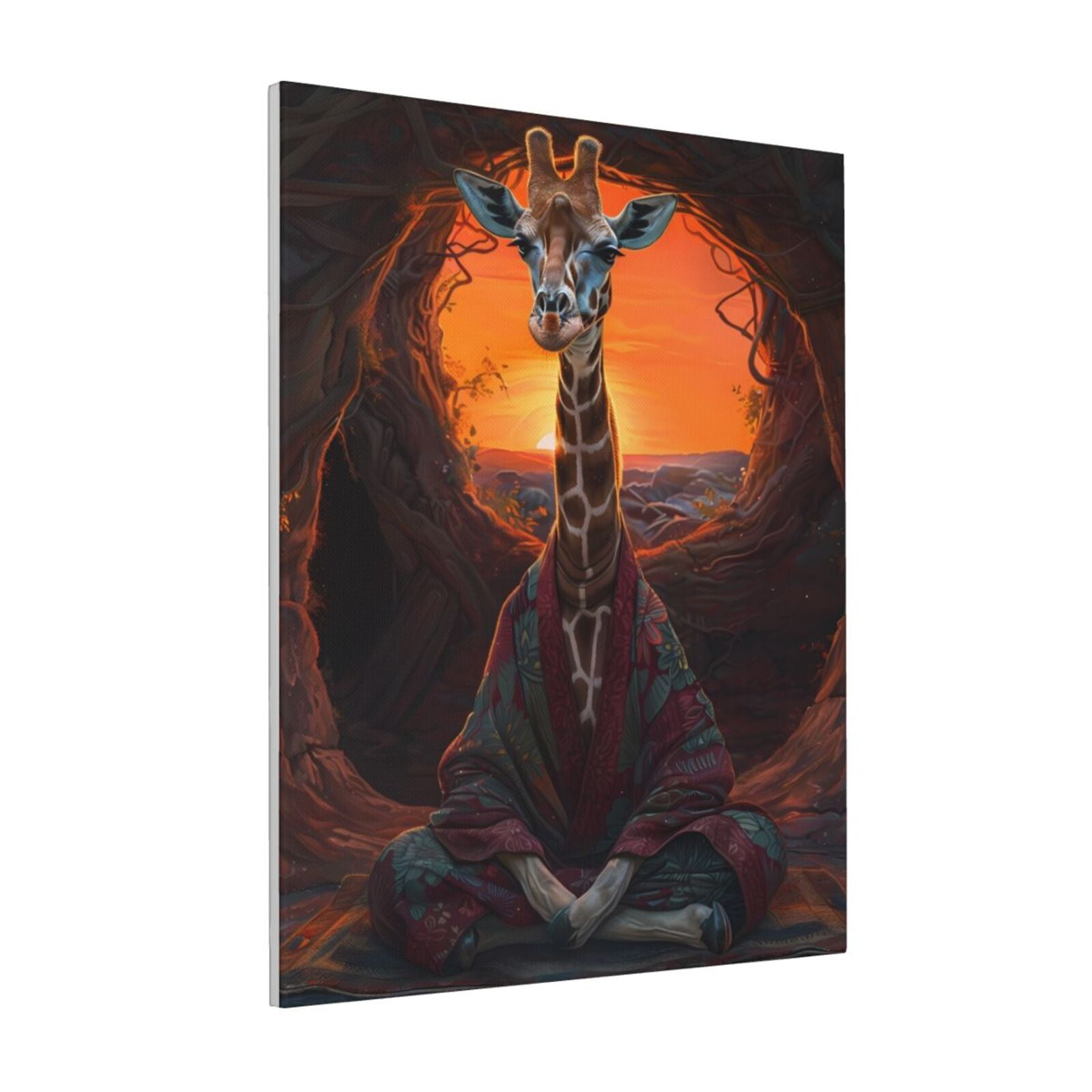 KLL Tree Hollow Meditating Giraffe Print Canvas Wall Art, Canvas ...