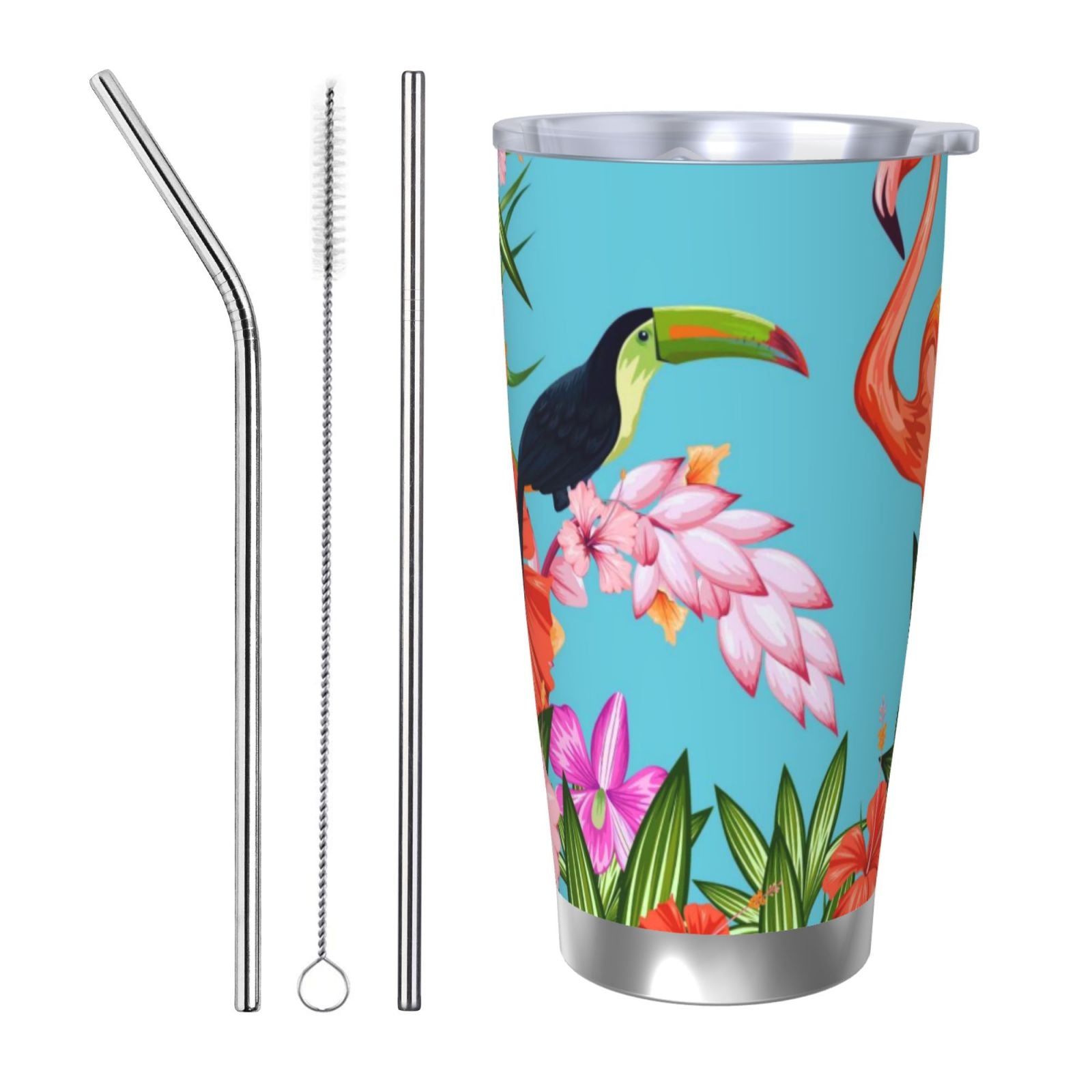 KLL Tropical Jungle Flamingo Print 40oz Stainless Steel Insulated Car ...