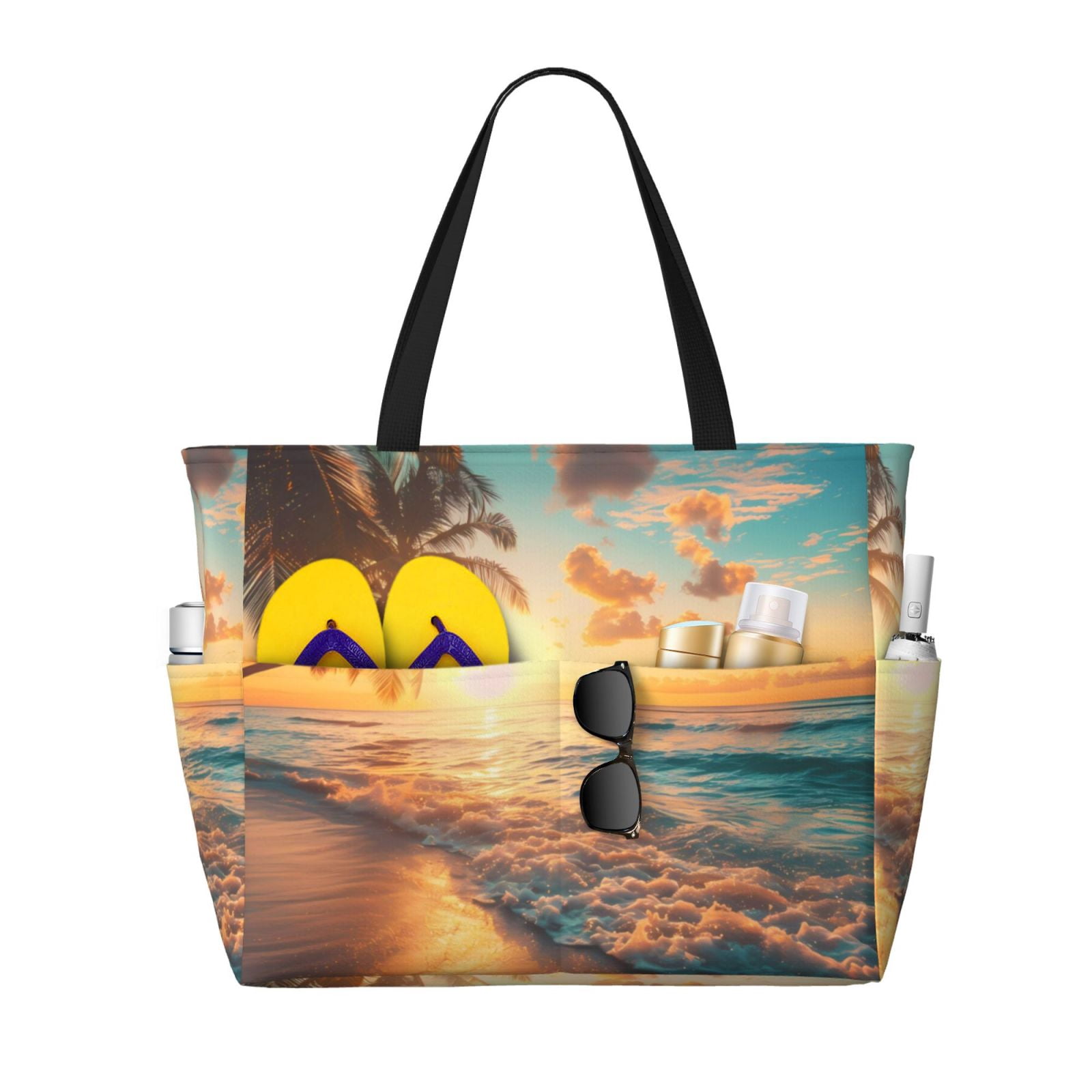 KLL Tropical Sunset Beach Scene Print Large Beach Tote Bag Women ...
