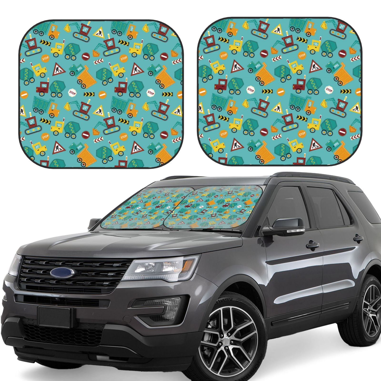 KLL Trucks And Excavators Windshield Sun Shade 2-Piece Foldable Car ...