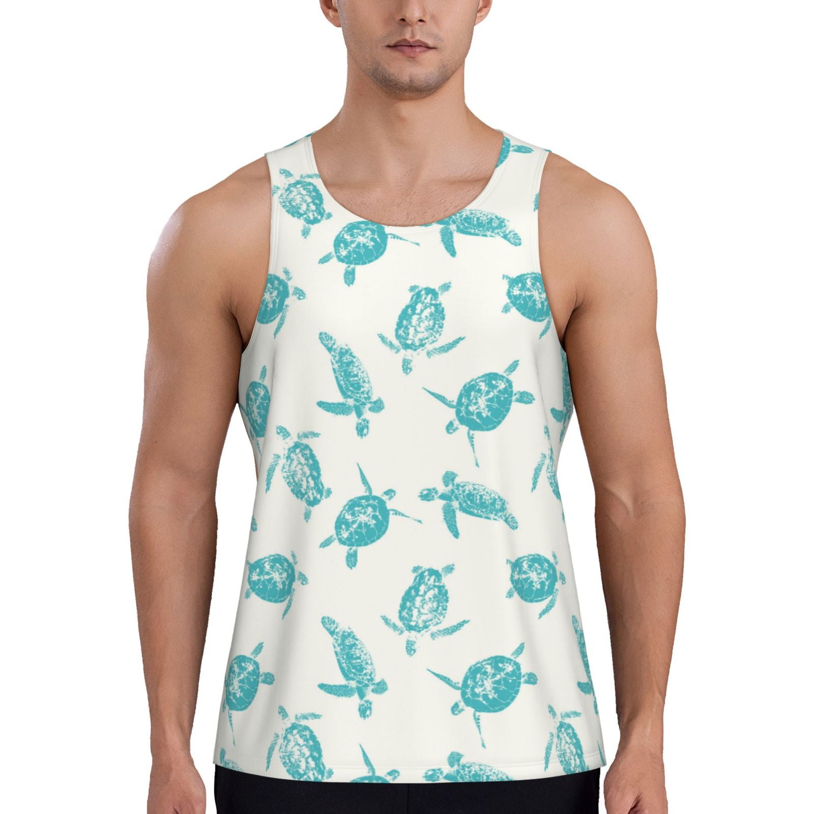 KLL Turtle Print Men's Muscle Gym Workout Stringer Tank Tops ...