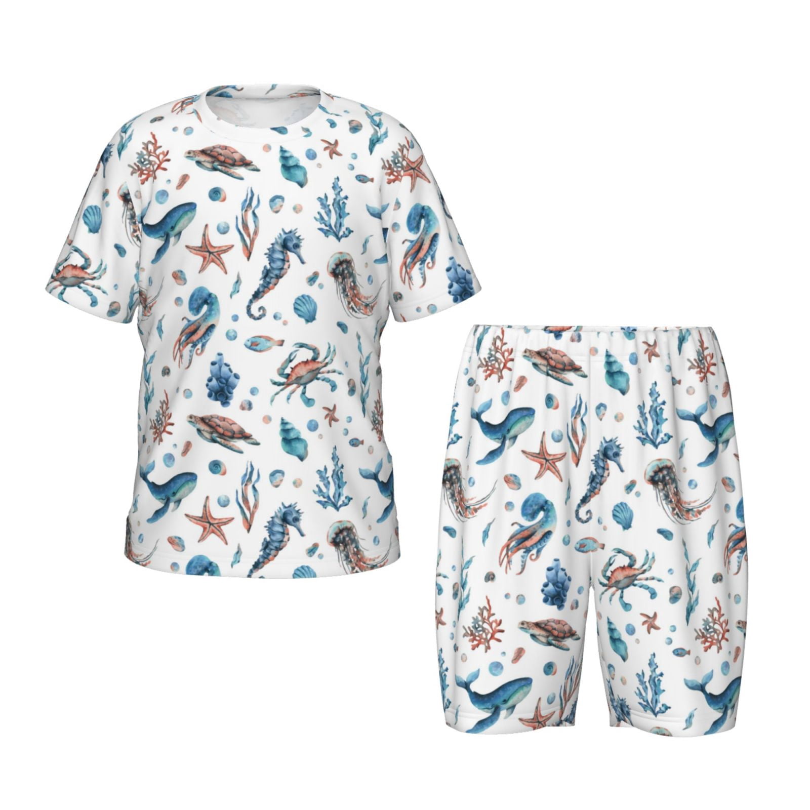 KLL Undersea Animals Print Kids' Short-Sleeved Pajama Set,Soft Pajama ...