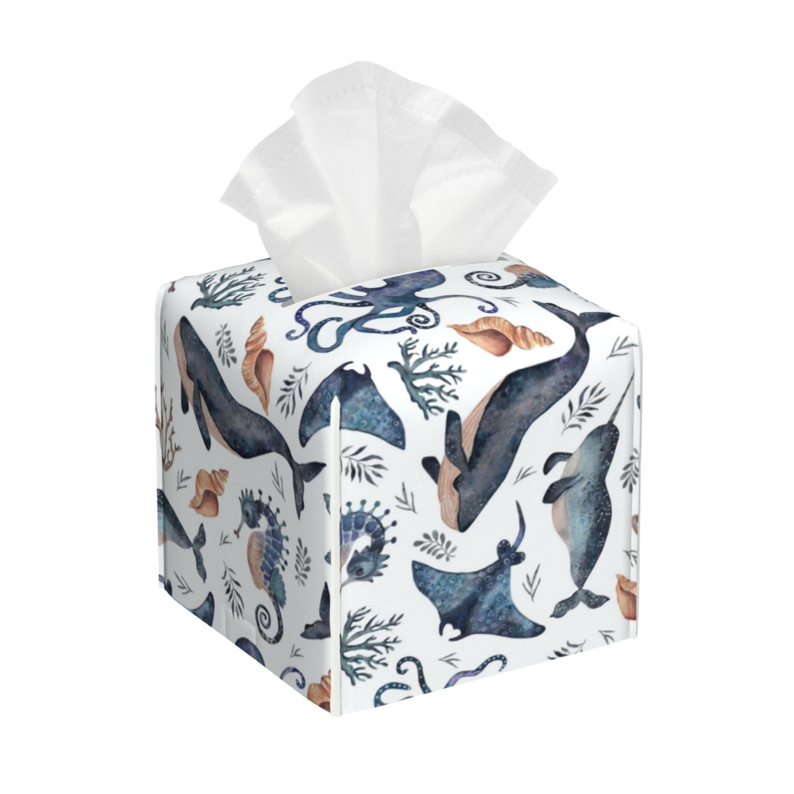 KLL Underwater Animals 1 Print Tissue Box Cover,Leather Tissue Holder ...