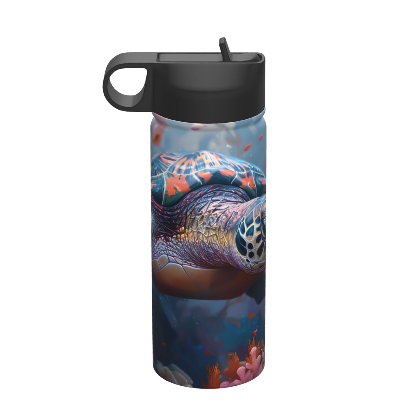 KLL Underwater Lazy Turtle Pattern 18OZ Water Bottle With Straw ...