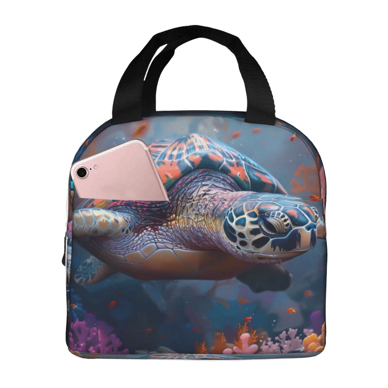 KLL Underwater Lazy Turtle Print Insulated Lunch Bag Women, Reusable ...