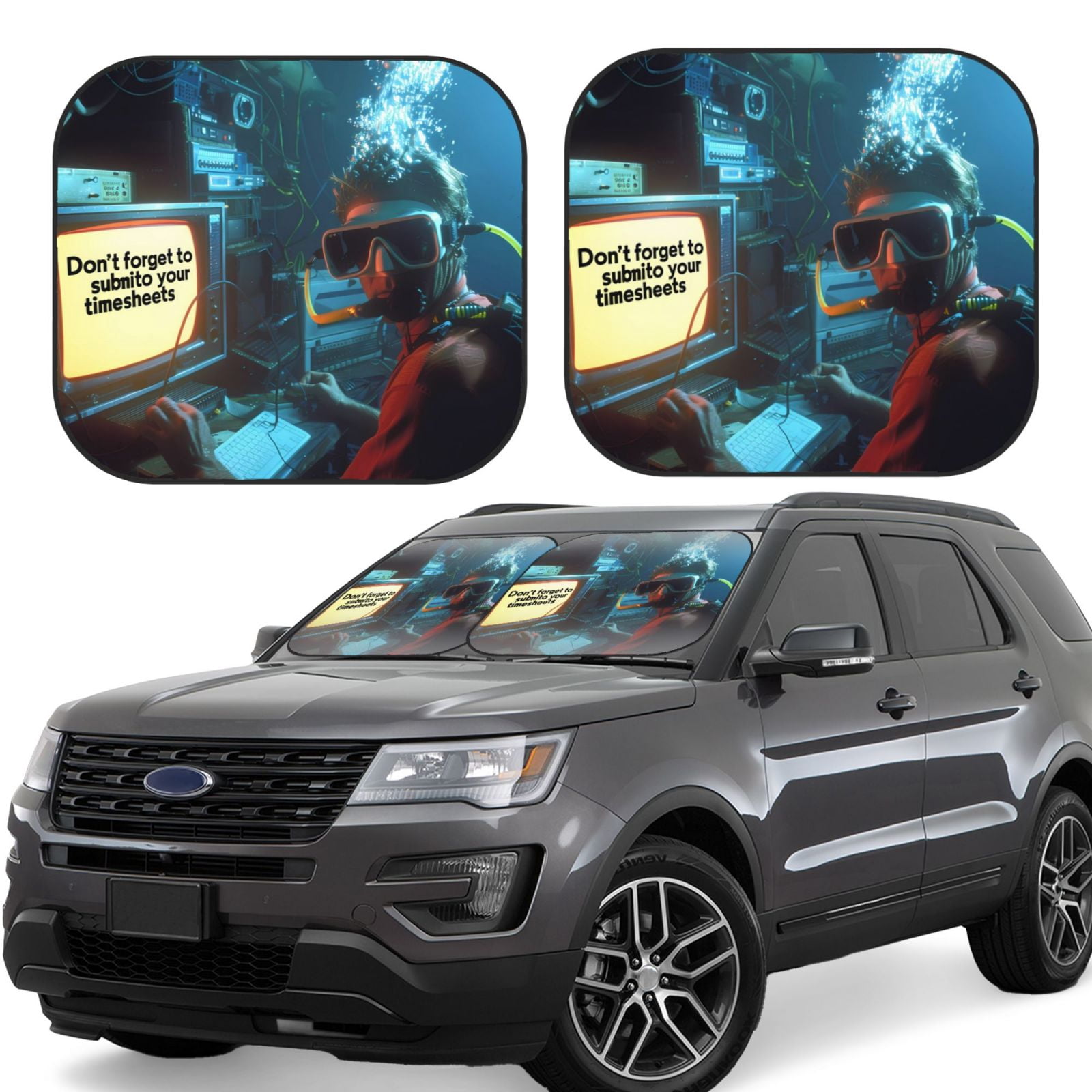 KLL Underwater Office Diver Windshield Sun Shade 2-Piece Foldable Car ...