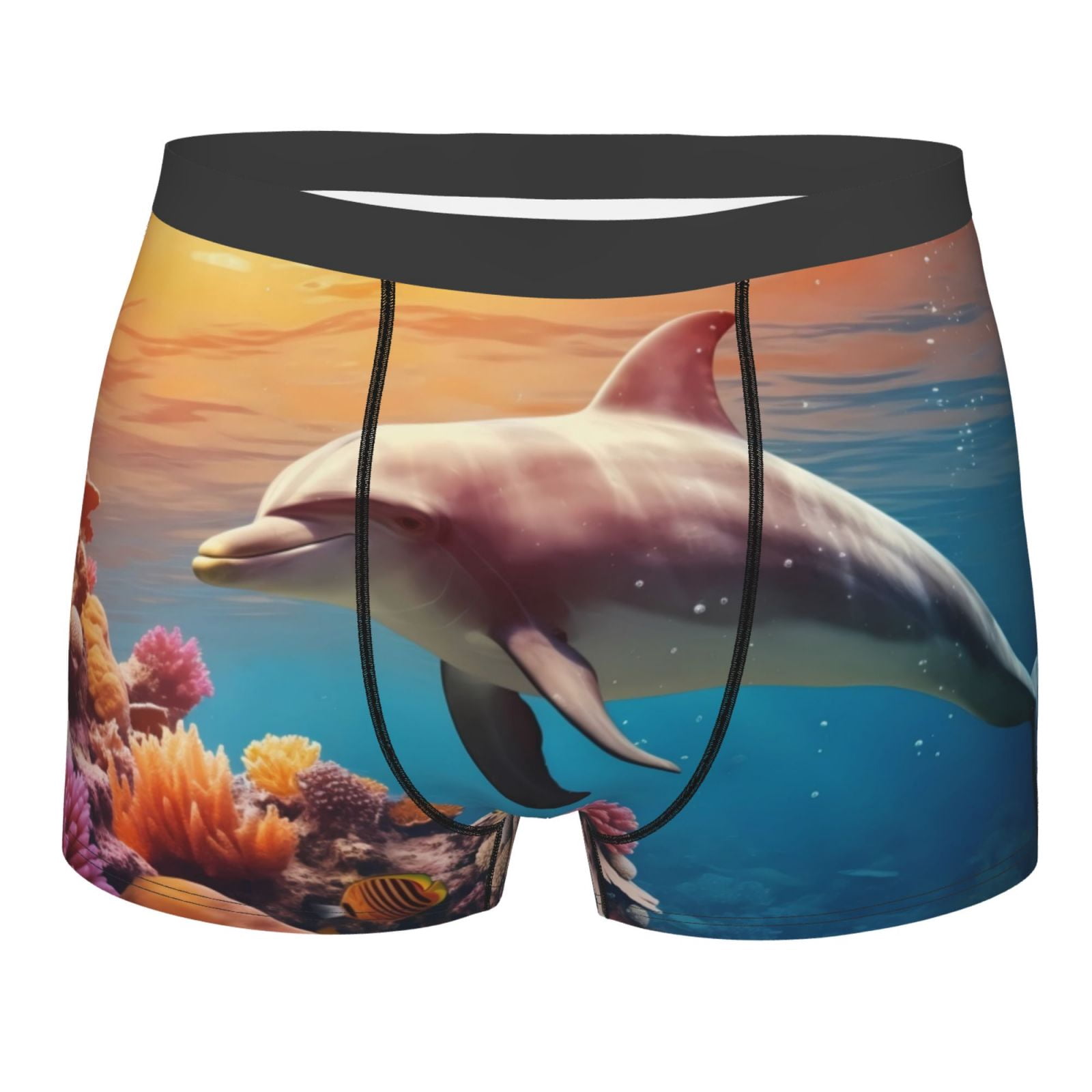KLL Underwater Plant Dolphin Men's Cotton Boxer Briefs Underwear-Large ...