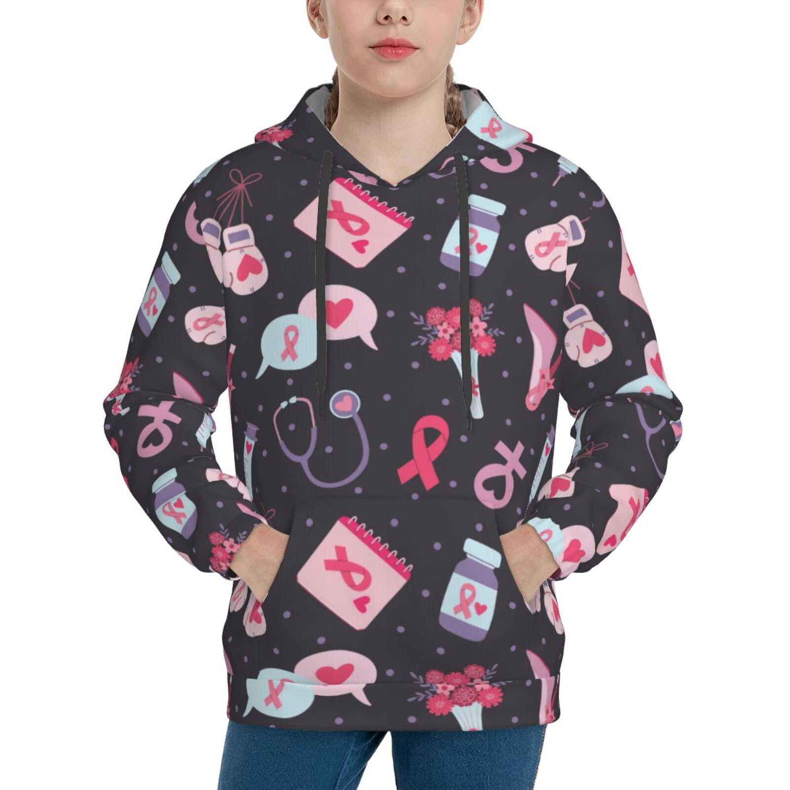 KLL Unisex Kids Boys Girls Hooded Pocket Pullover Hoodies-Breast Cancer ...