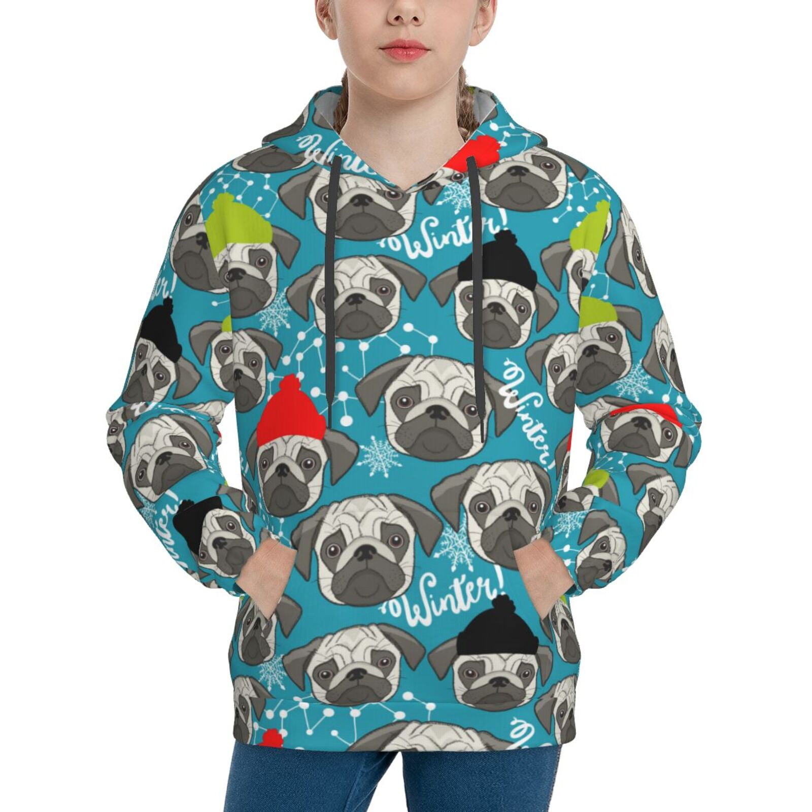 KLL Unisex Kids Boys Girls Hooded Pocket Pullover Hoodies-Christmas Hat ...