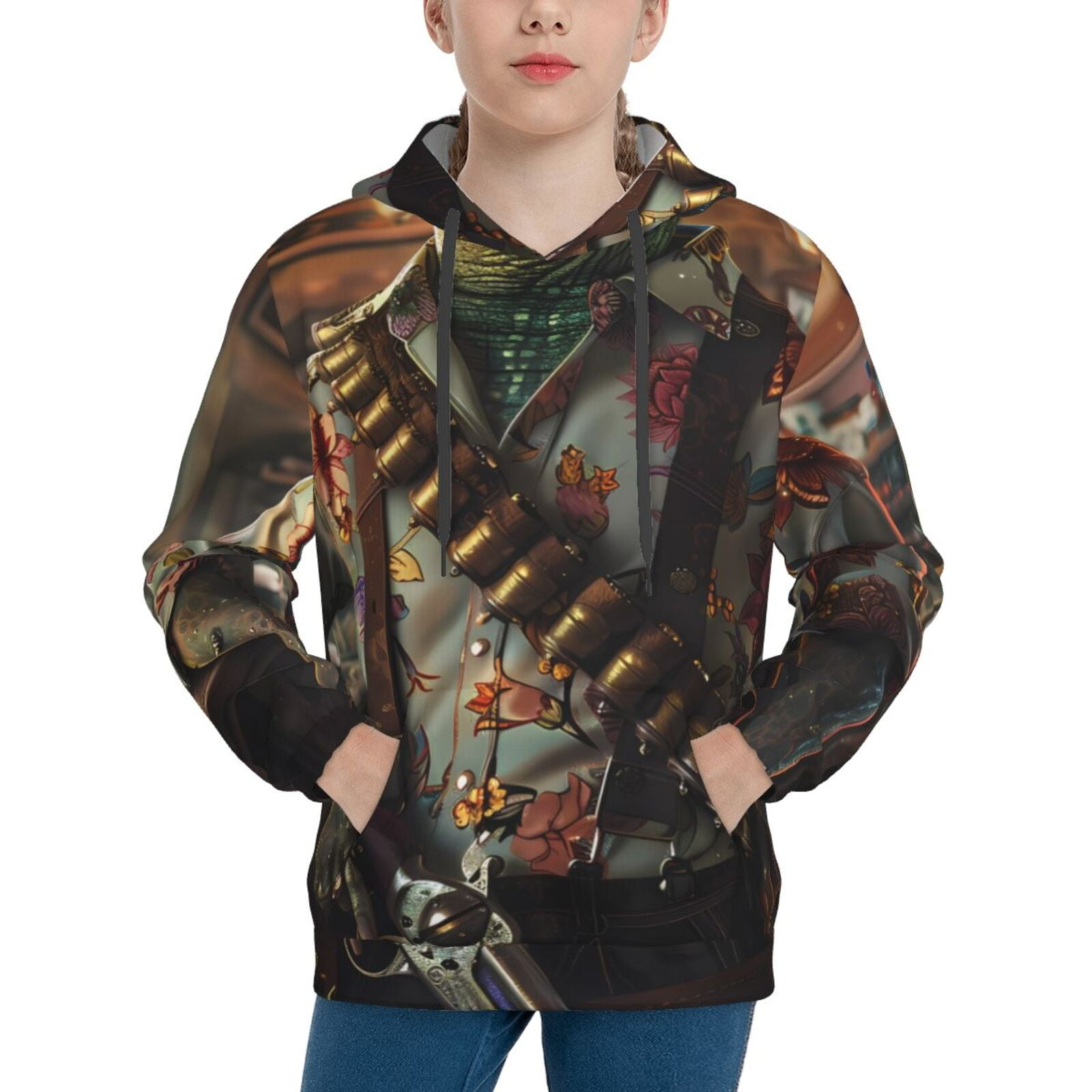 KLL Unisex Kids Boys Girls Hooded Pocket Pullover Hoodies-Cowboy Iguana ...