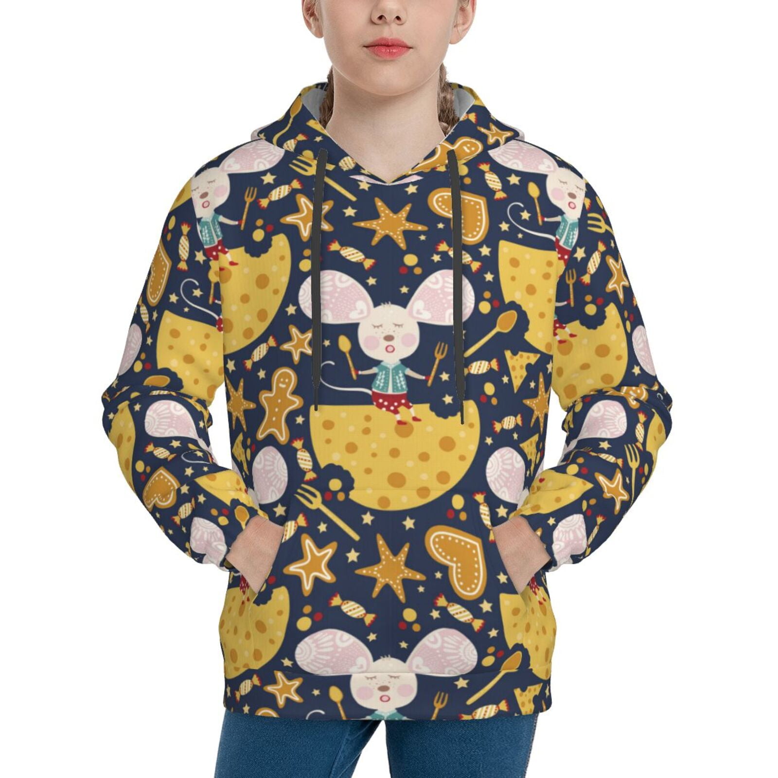 KLL Unisex Kids Boys Girls Hooded Pocket Pullover Hoodies-Mouse Cheese ...