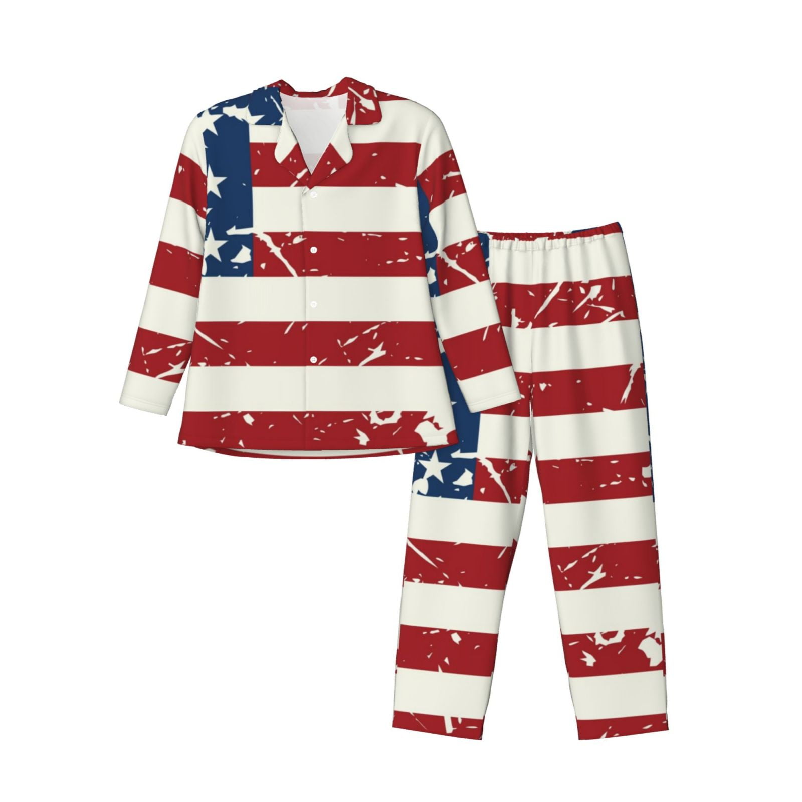 KLL Vintage American Flag Sleepwear Mens Flannel Pajamas,Long Cotton Pj ...