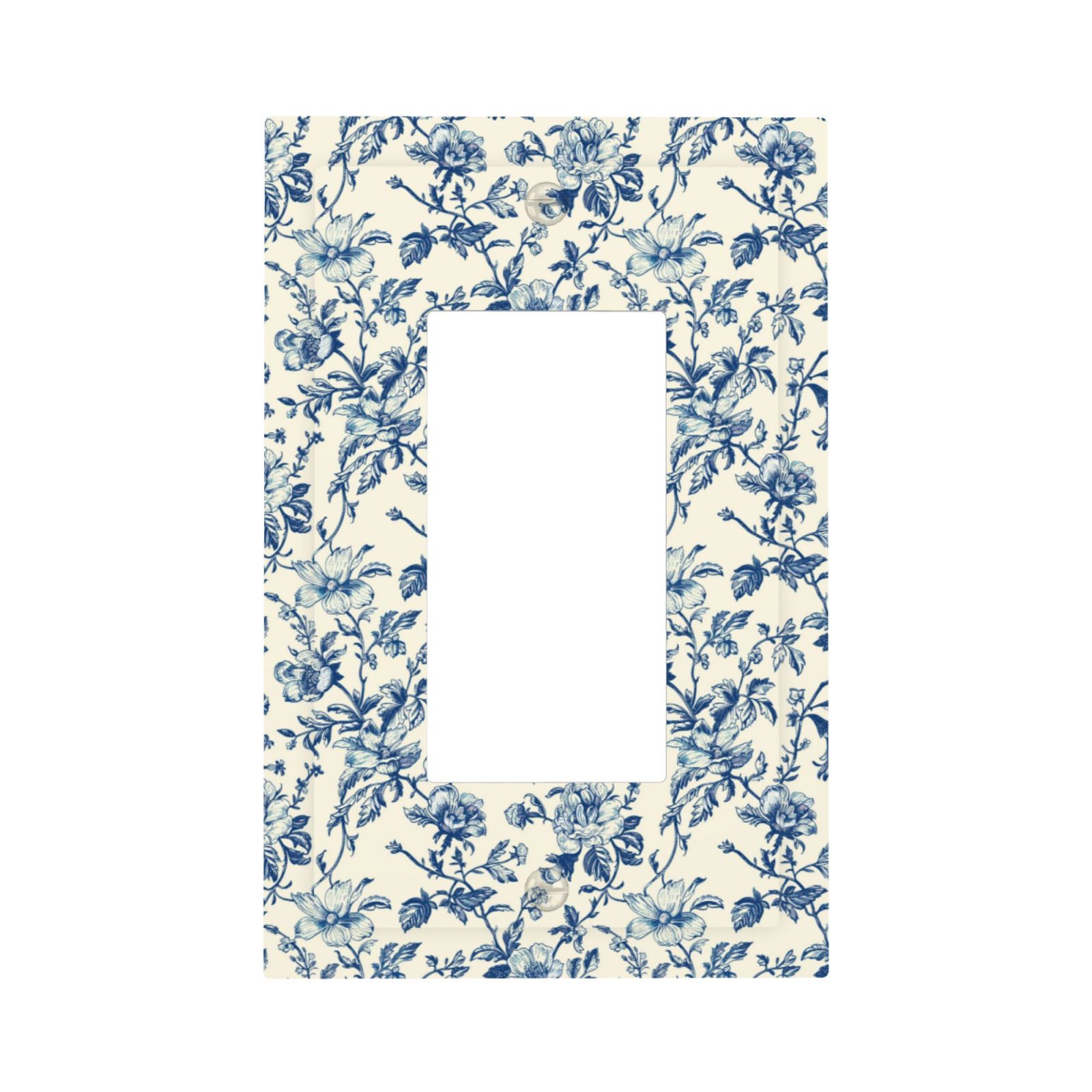 KLL Vintage Blue Floral Pattern Electrical Outlet Covers, 3