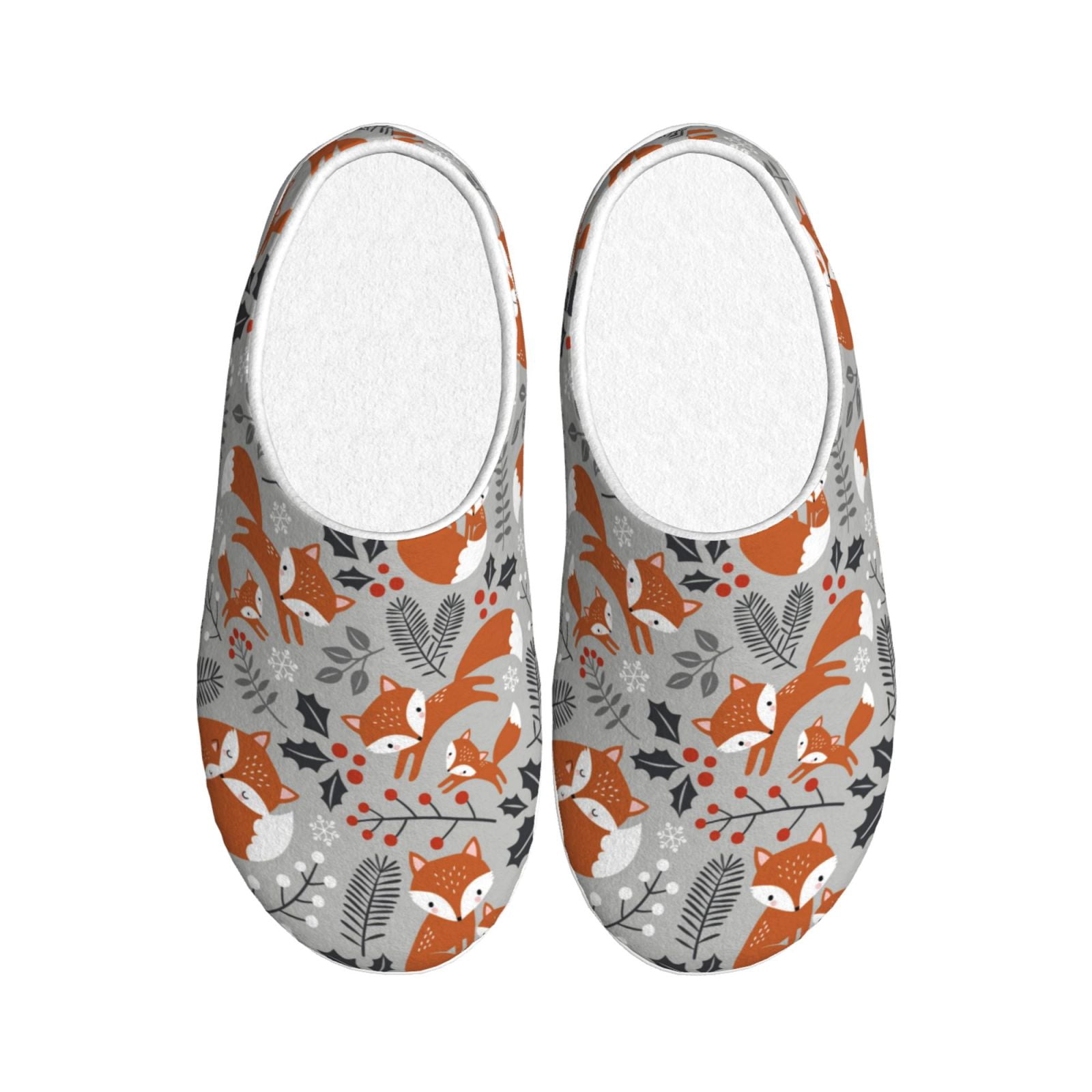 KLL Vintage Blue Fox Family A Pattern Adult Unisex Cozy Slippers,Fuzzy ...