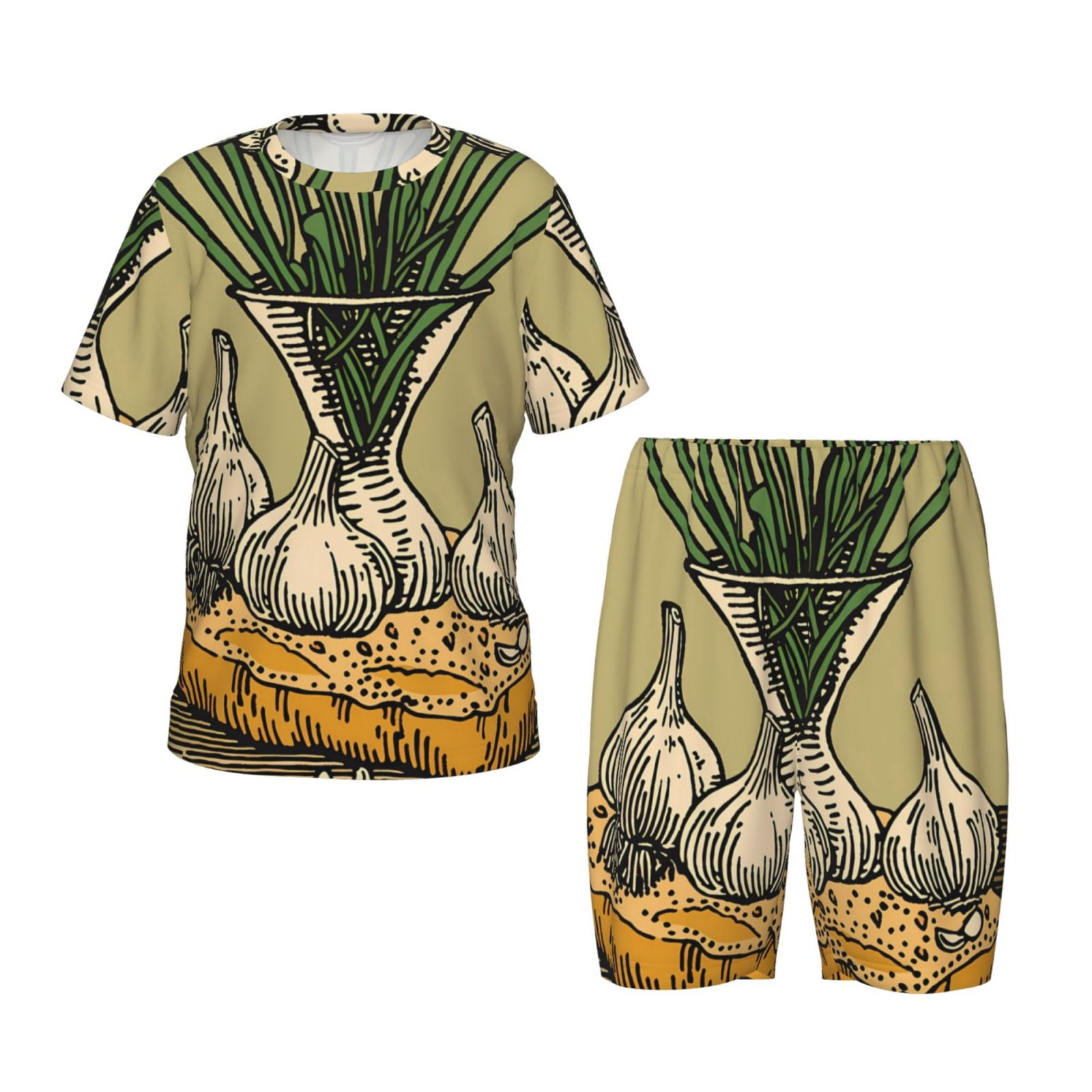 KLL Vintage Garlic Bread Illustration Print Kids' Short-Sleeved Pajama ...