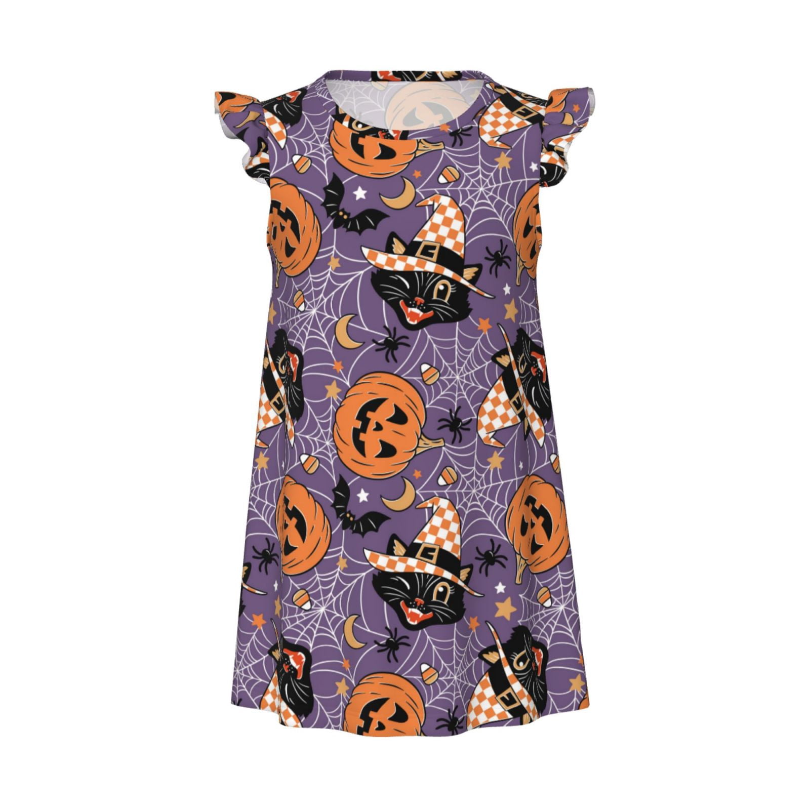 KLL Vintage Halloween Black Cat Print Girls Nightgowns Pajamas for Girl ...