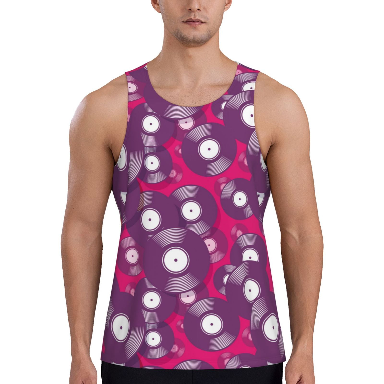 KLL Vintage Vinyl Record Print Men's Muscle Gym Workout Stringer Tank ...