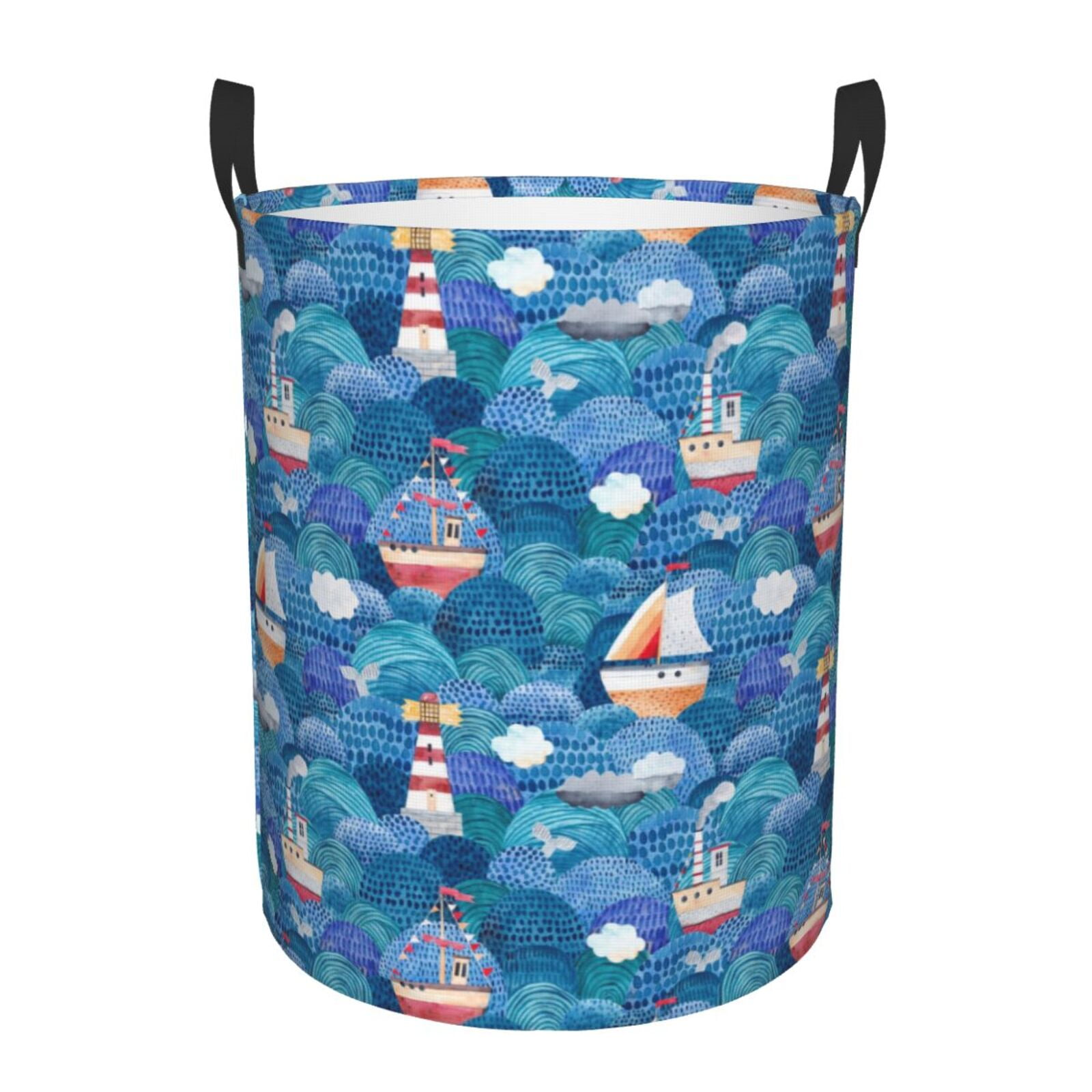 KLL Watercolor Ships Waterproof Foldable Laundry Hamper Bucket with ...