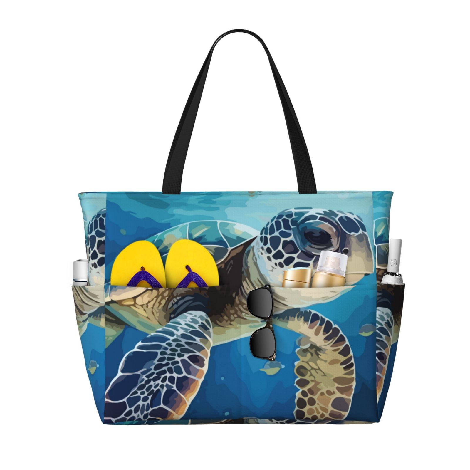 KLL Watercolor Turtle Print Large Beach Tote Bag Women Waterproof ...