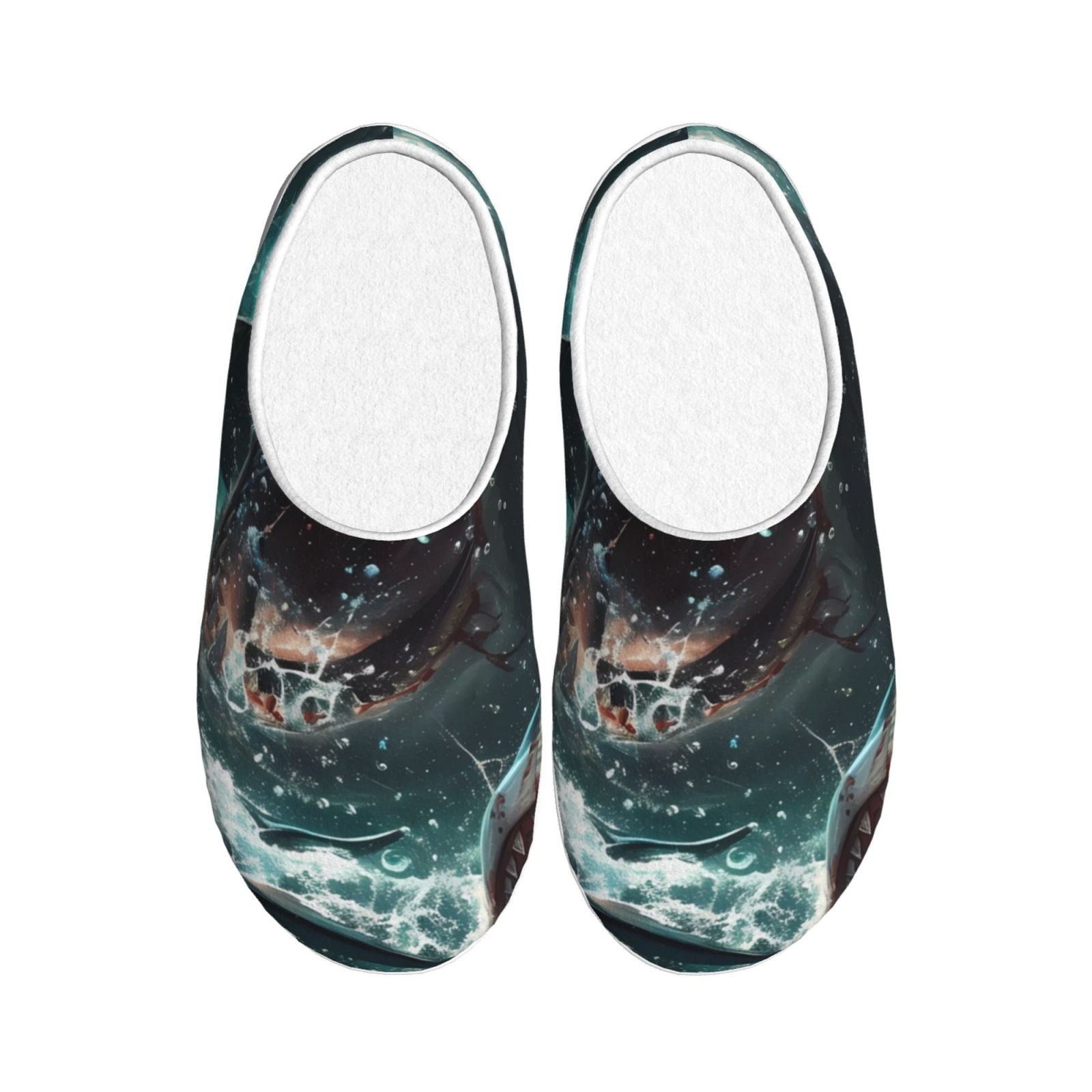 KLL Wave Ocean Animal Shark Pattern Adult Unisex Cozy Slippers,Fuzzy ...
