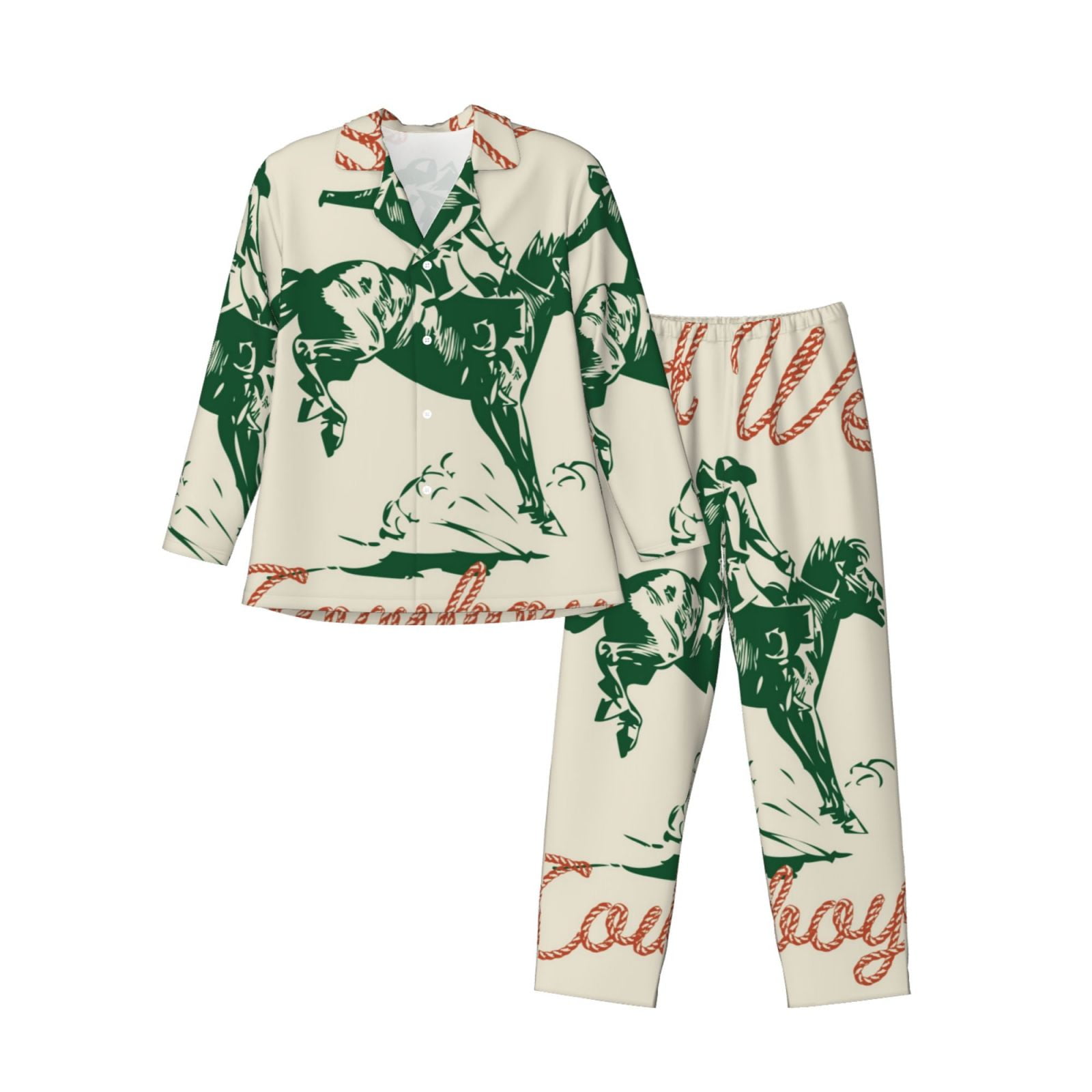 KLL West Cowboys Sleepwear Mens Flannel Pajamas,Long Cotton Pj Set ...