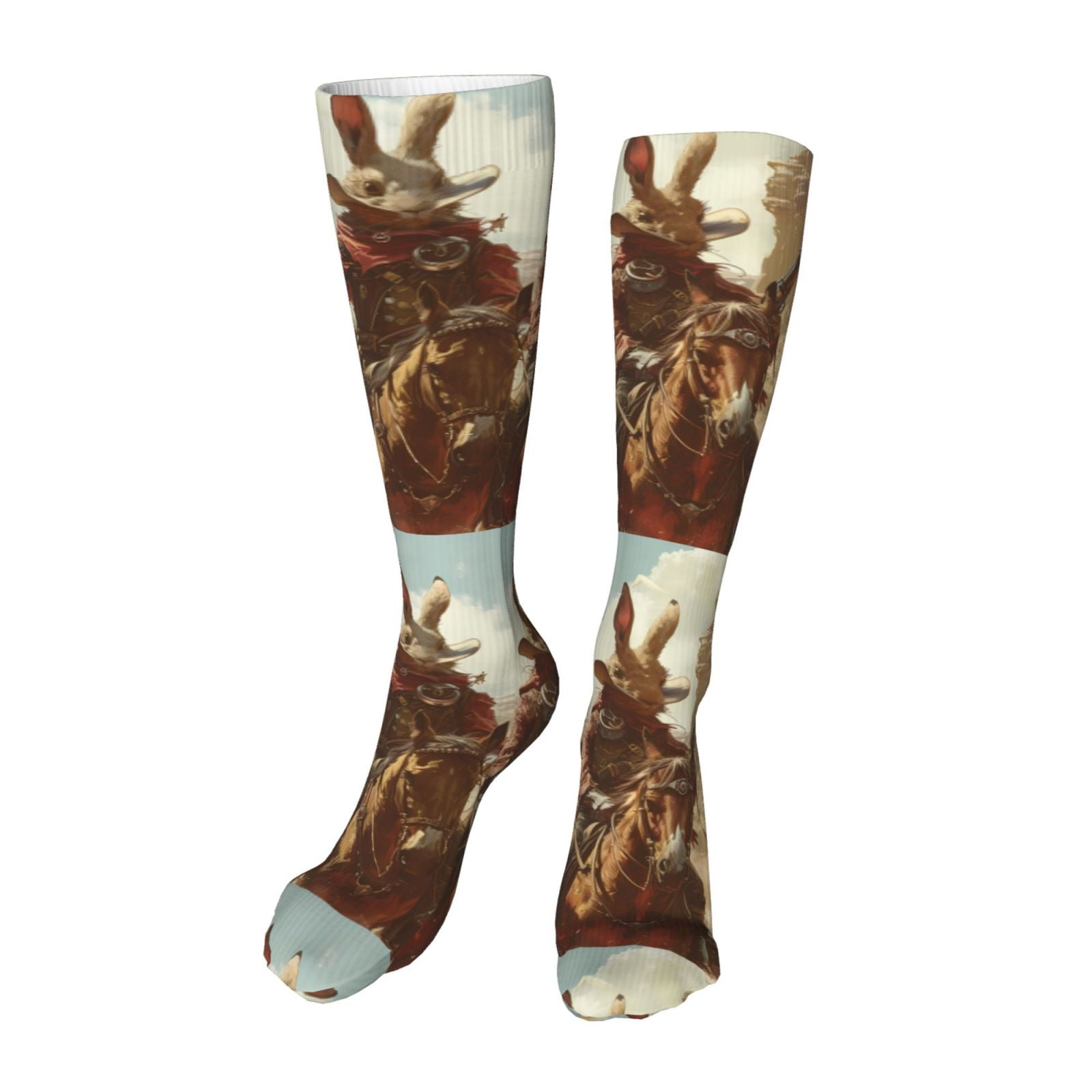 KLL Western Rabbit Cowboy Print Cool Socks Men's Women's Crew Socks ...