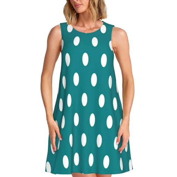 KLL White Polka Dots With Teal Background Pattern Womens Summer Dresses ...