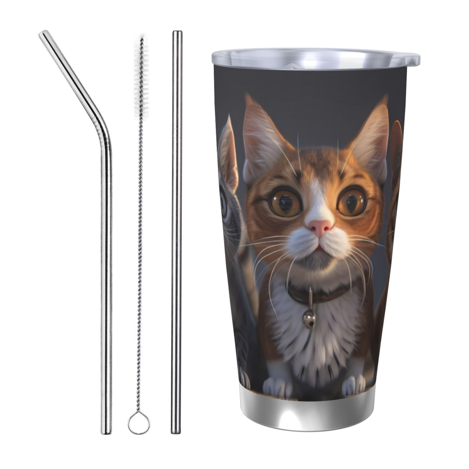 KLL Wide Eyed Cartoon Cats Print 40oz Stainless Steel Insulated Car Cup ...