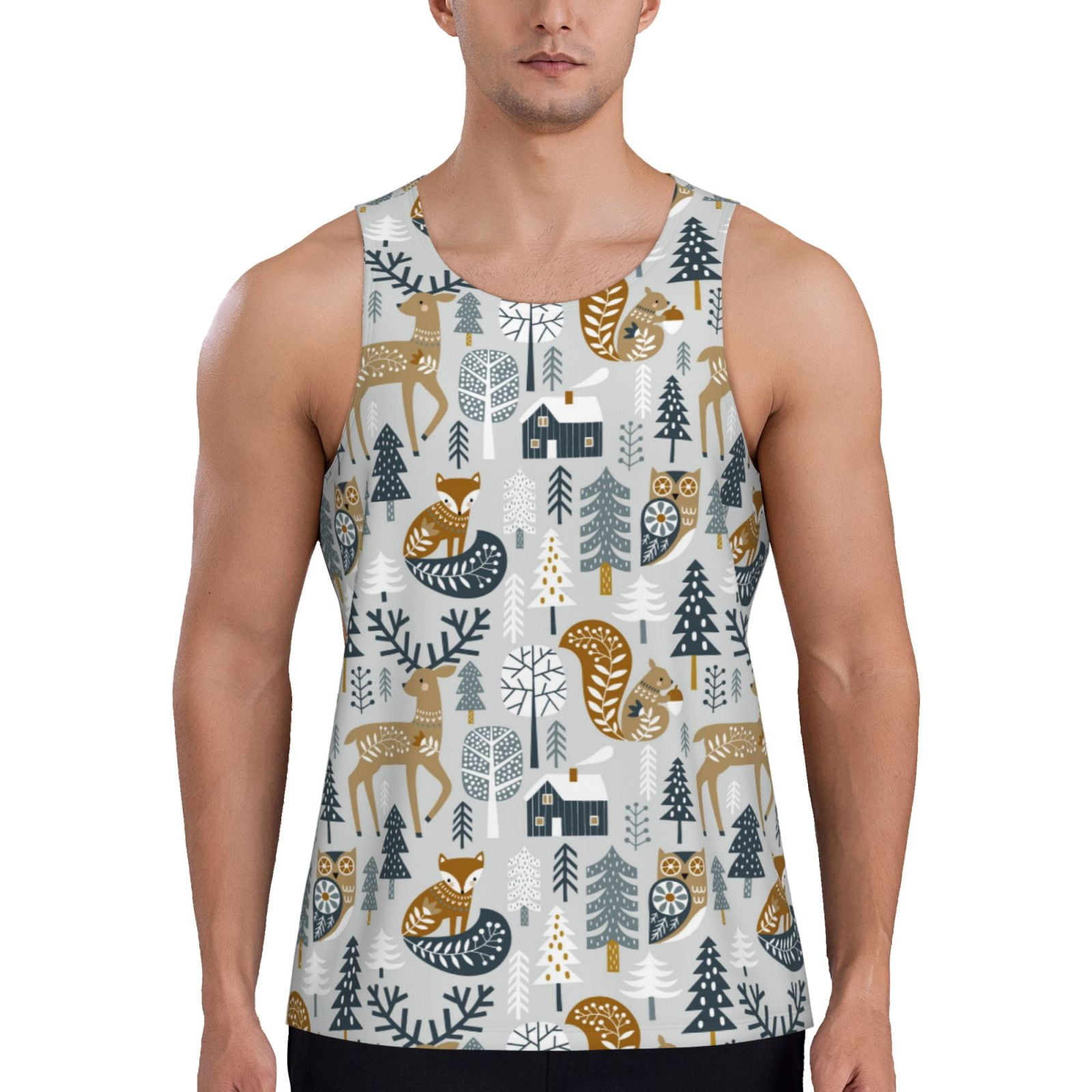 KLL Winter Forest Animals Print Men's Muscle Gym Workout Stringer Tank ...