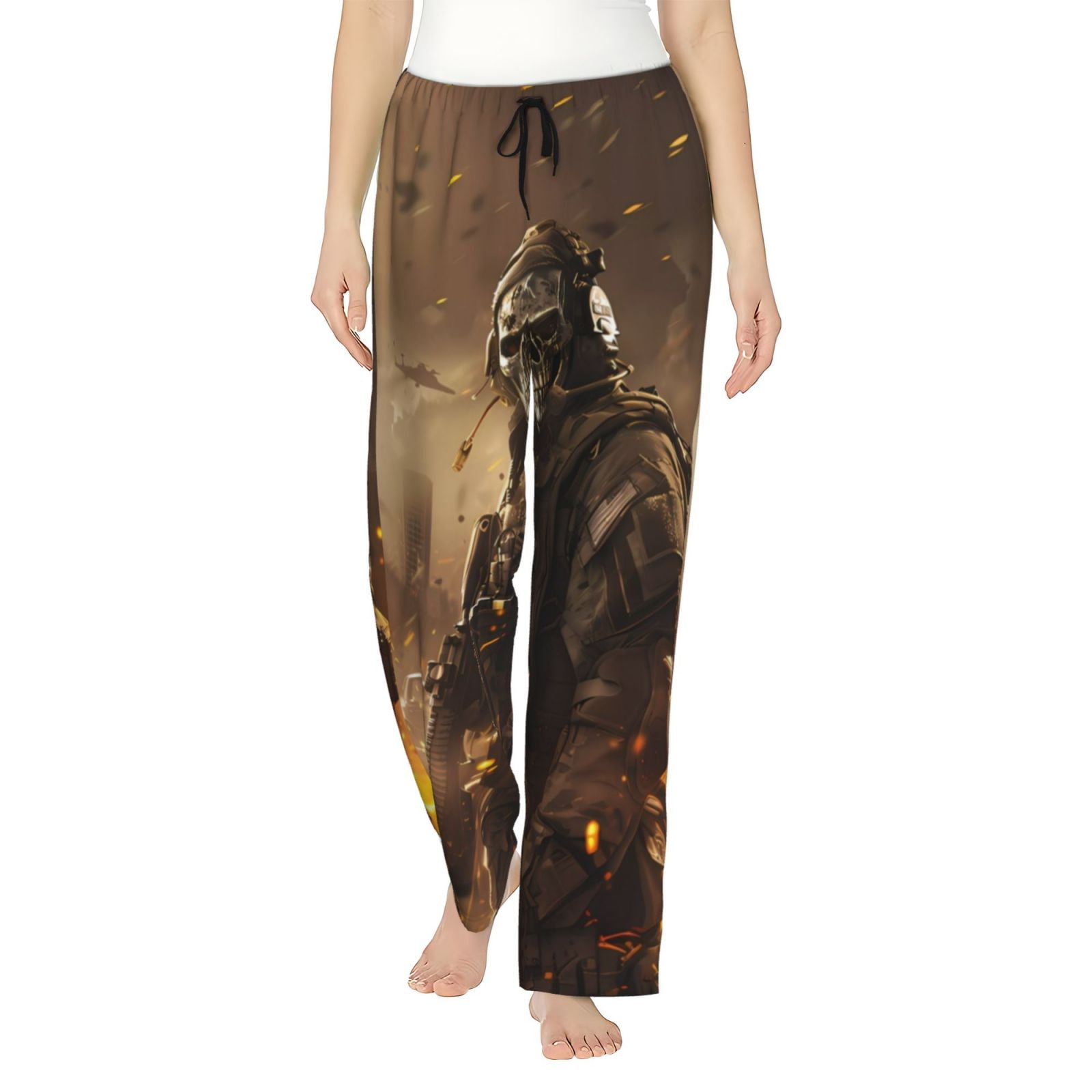 KLL Womens Apocalyptic Skull Soldier Print Pajama Pants Soft Pajama ...