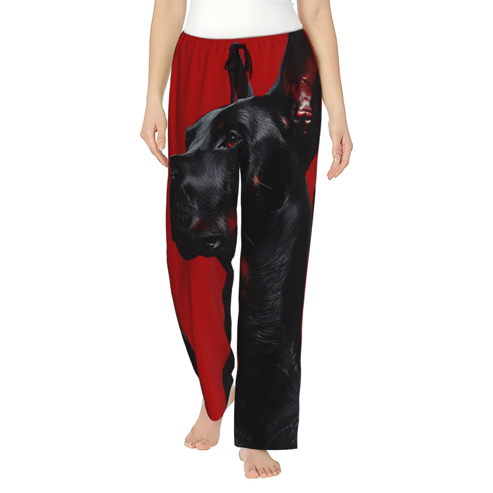 KLL Womens Black Dog Red Background Print Pajama Pants Soft Pajama ...