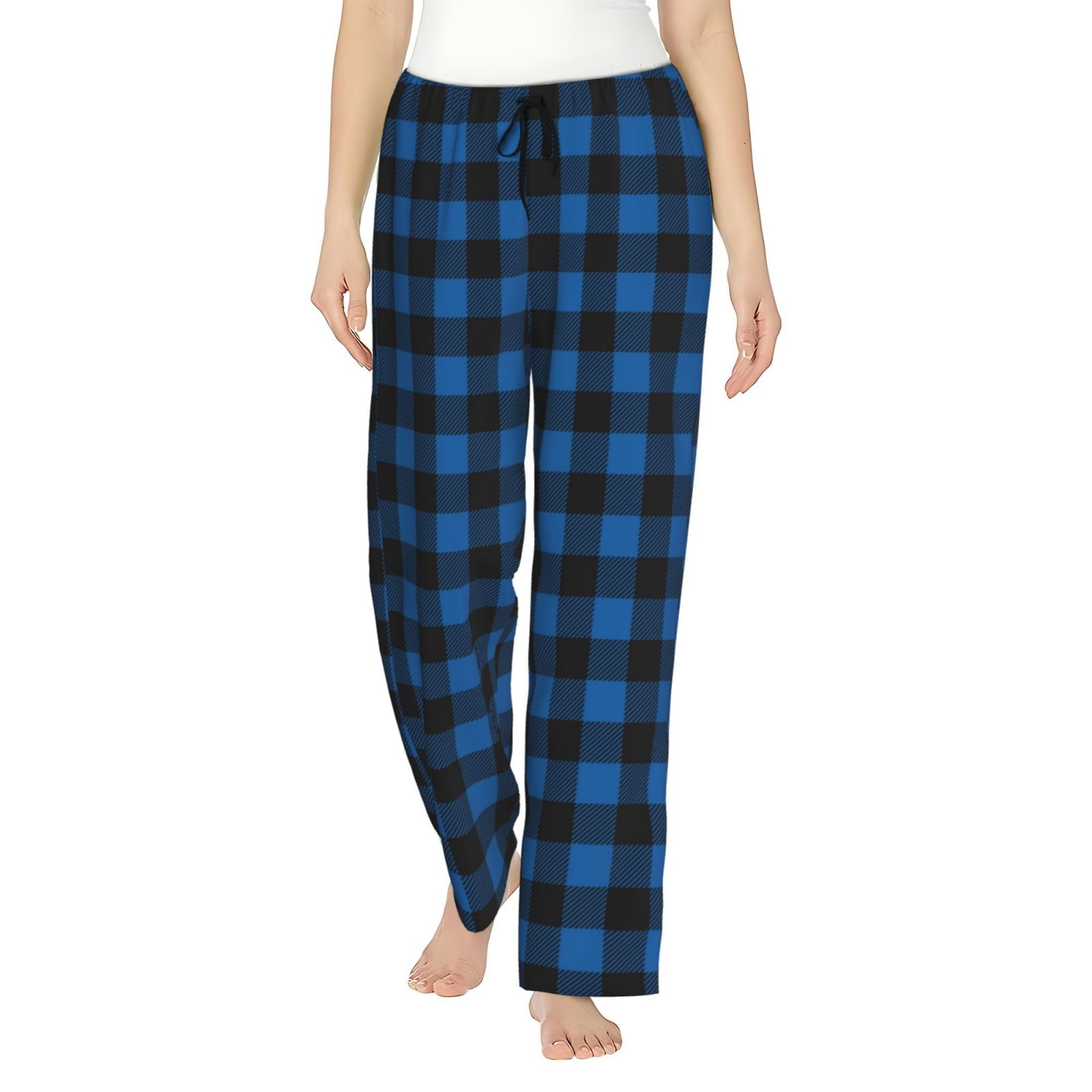KLL Womens Blue Black Plaid Print Pajama Pants Soft Pajama Bottoms for ...