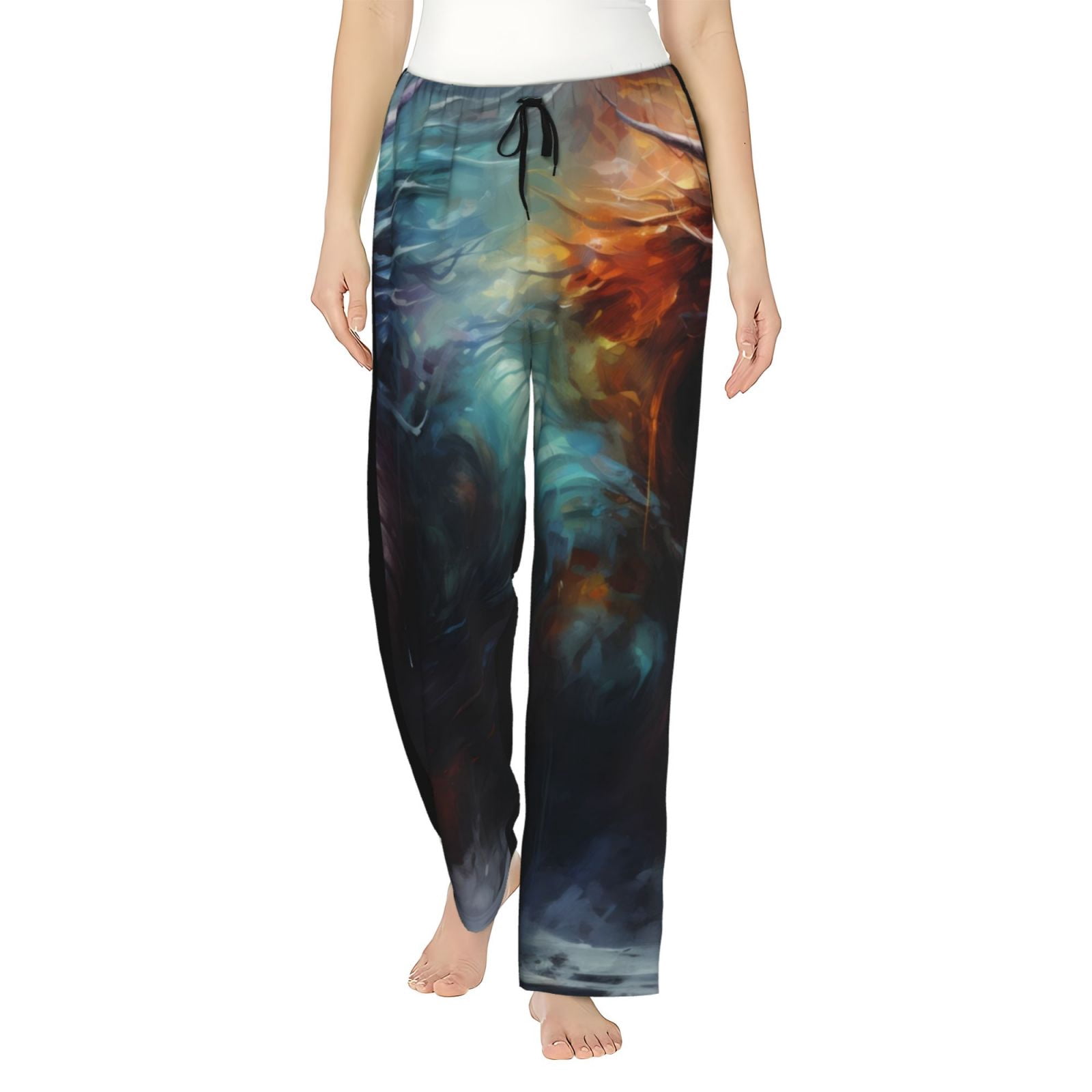 KLL Womens Colorful Ink Style Dragon Print Pajama Pants Soft Pajama ...