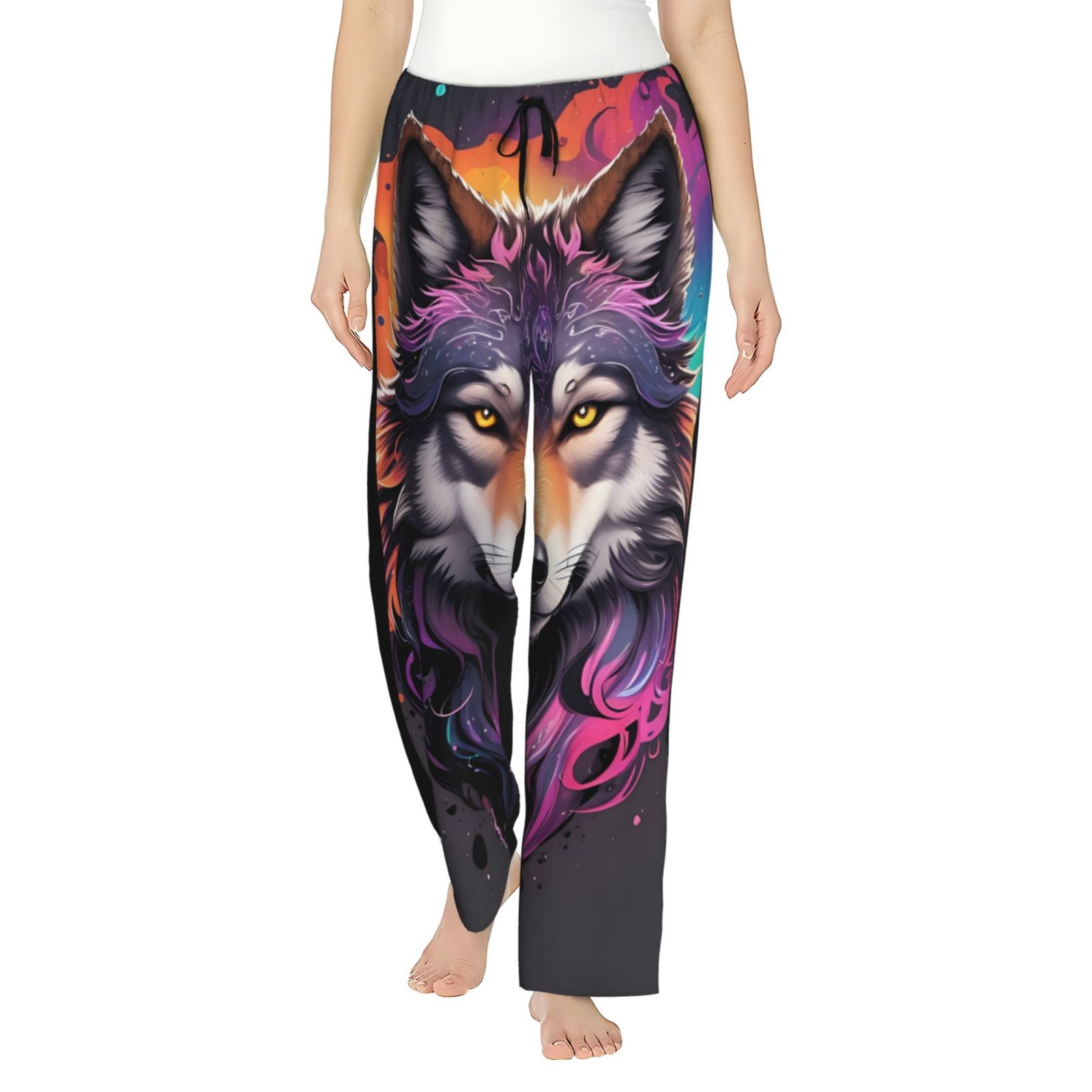 KLL Womens Colorful Wolf Head A Print Pajama Pants Soft Pajama Bottoms ...