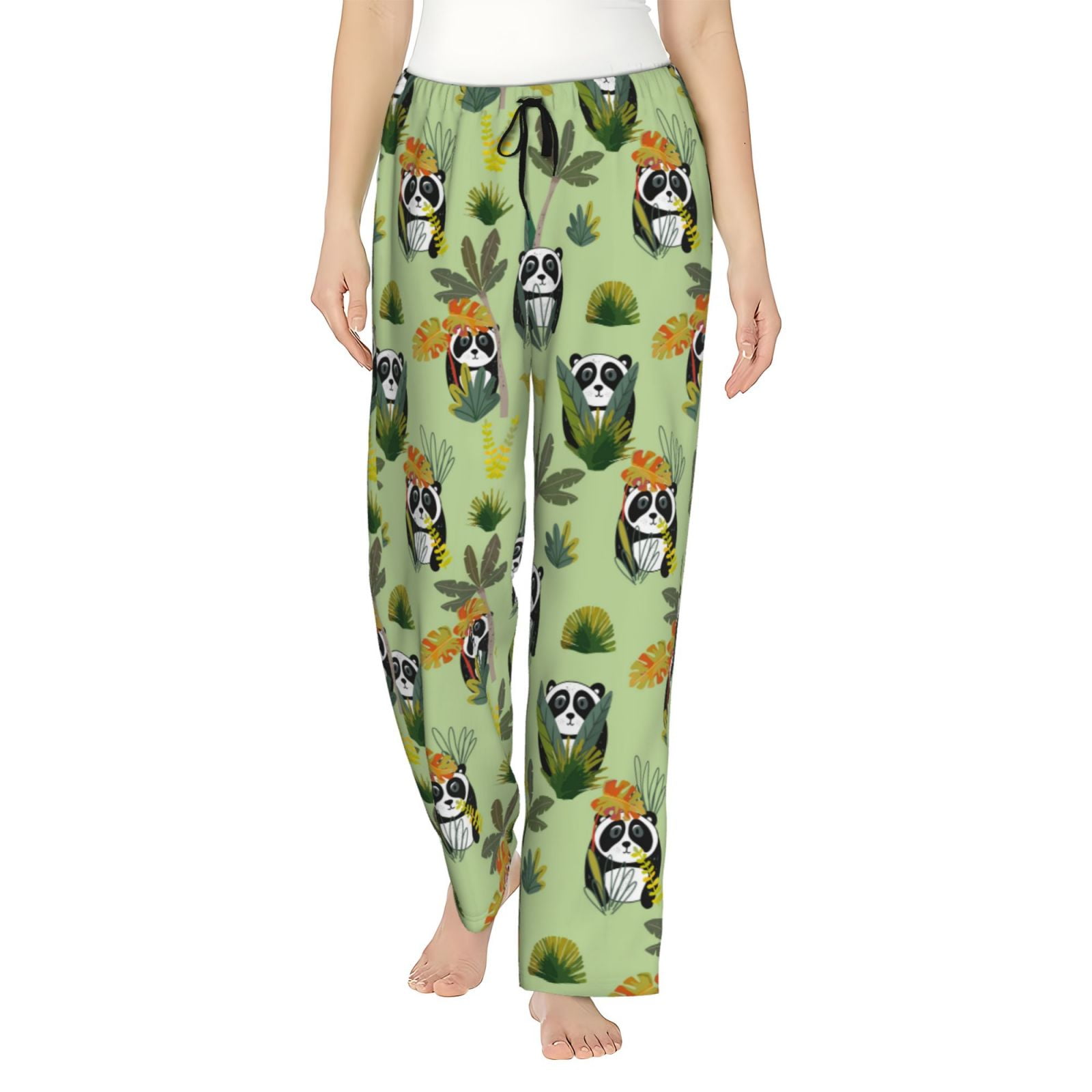 KLL Womens Cute Panda Bear In Greenery Forest Print Pajama Pants Soft ...