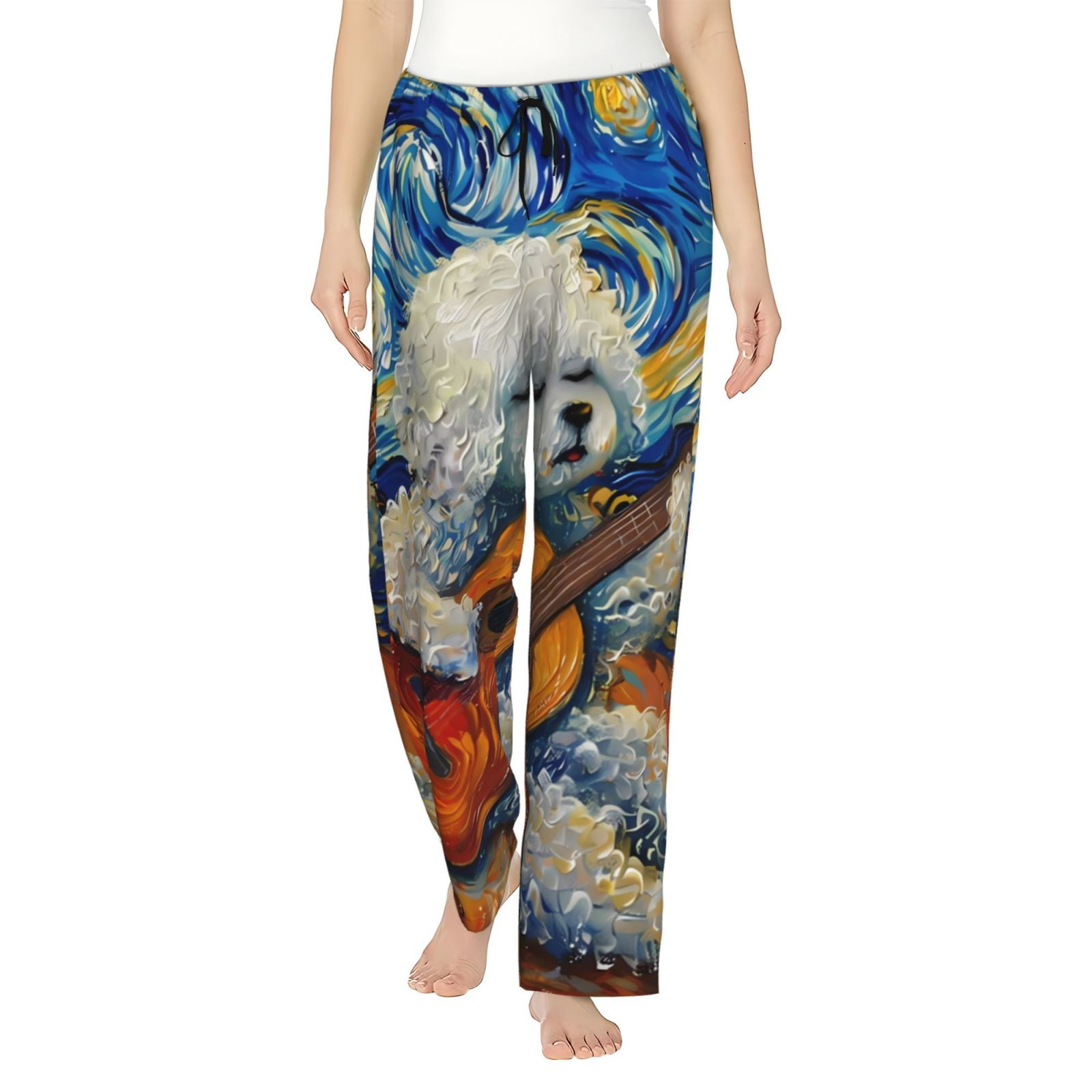 KLL Womens Dog Guitar Starry Night Print Pajama Pants Soft Pajama Bottoms for Women Cozy Lounge ...