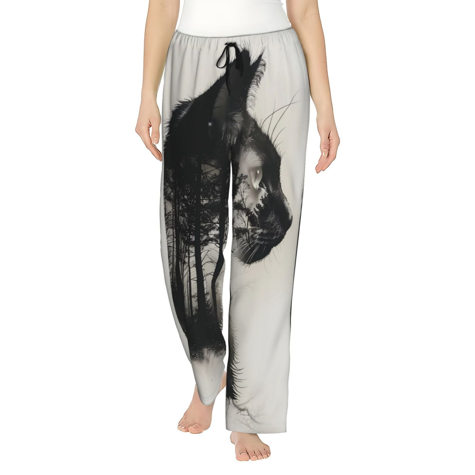 KLL Womens Double Exposure Cat Forest Print Pajama Pants Soft Pajama ...